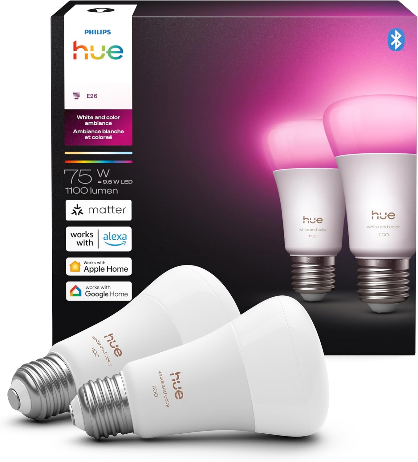 Philips Hue Smart LED A19 Bulb, White and Color Ambiance, E26 Base, 9 ...
