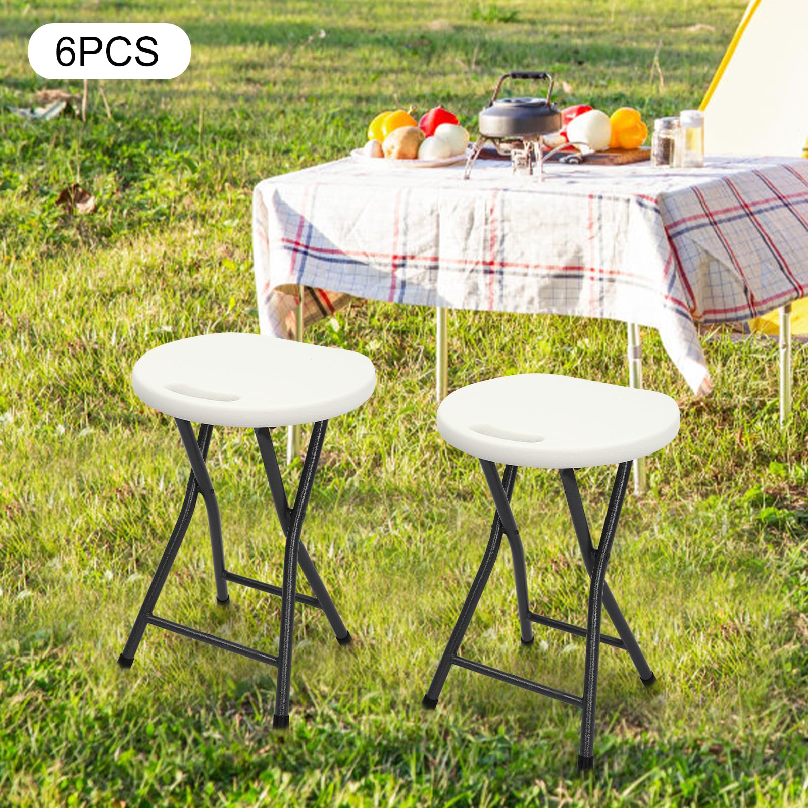 Set of 6 Portable Folding Stools 17.71 Inch Stackable Stool with Handle ...