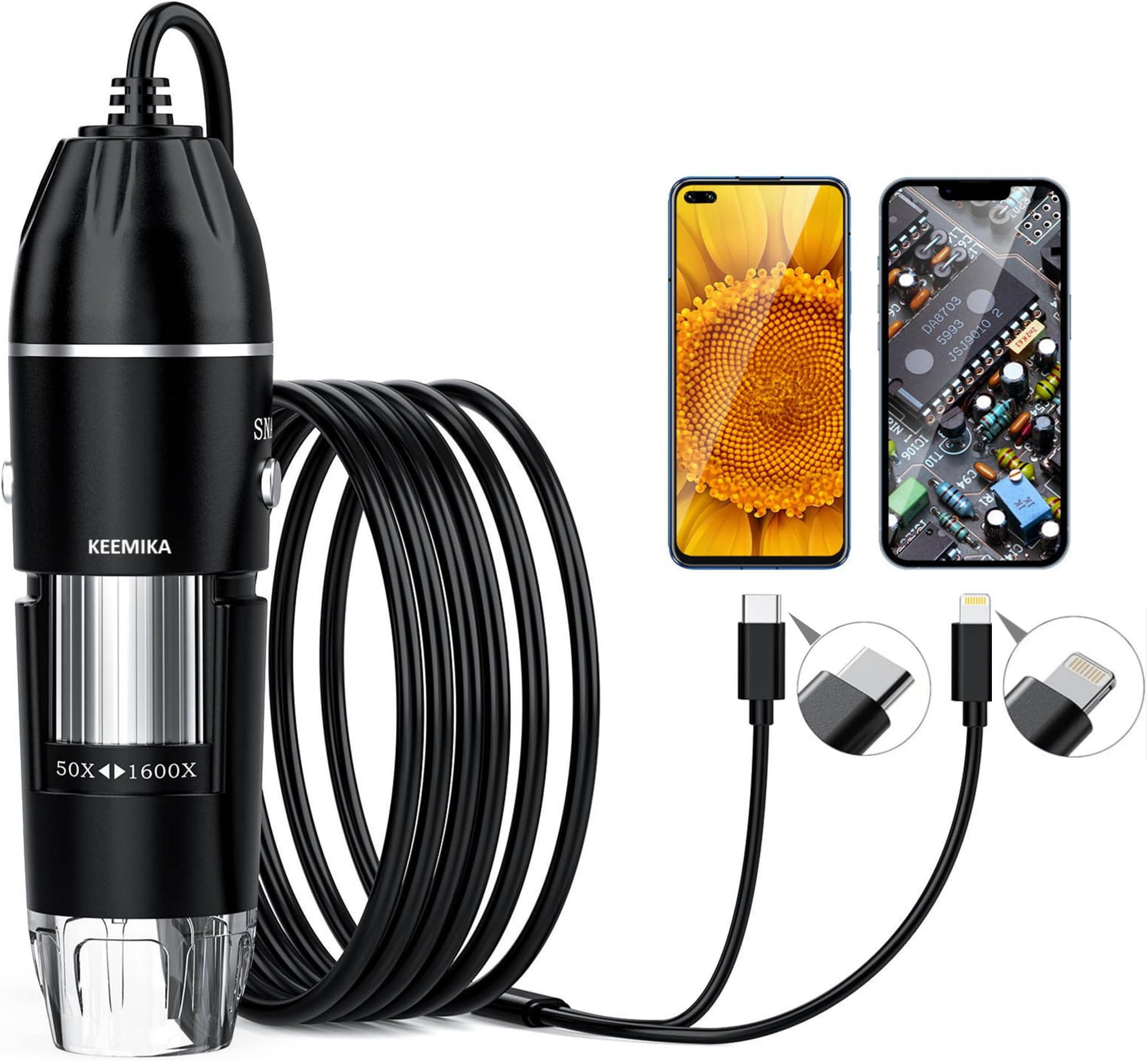 Amazon.com : KEEMIKA USB Digital Microscope, 50x-1600x Magnification ...