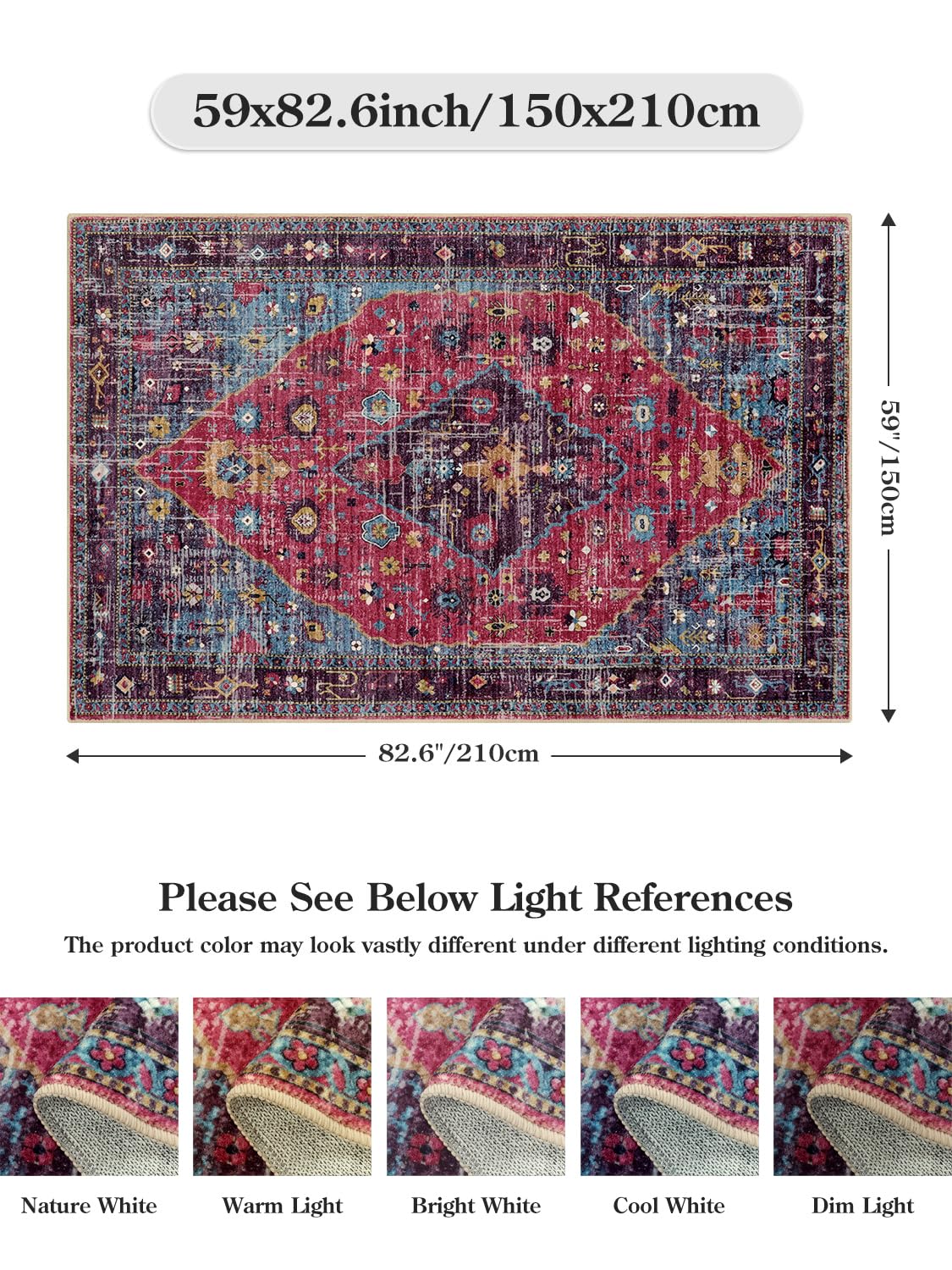 Lahome Machine Washable 5x7 Area Rugs for Bedroom, Living Room Rug Non ...