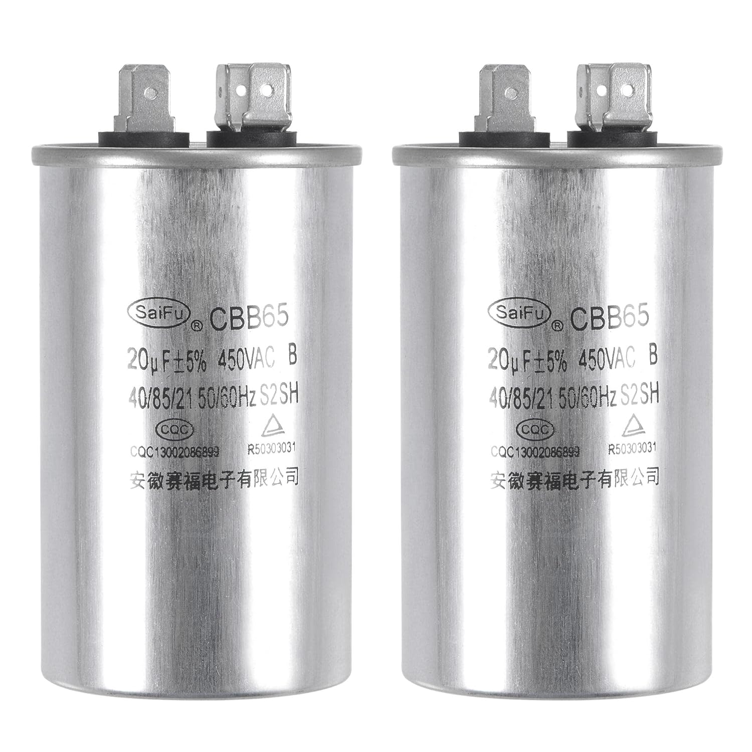 uxcell Run Capacitor Round CBB65 20uF 20mfd 450V AC 40/85/21 Aluminum Case with Terminal for Air ...
