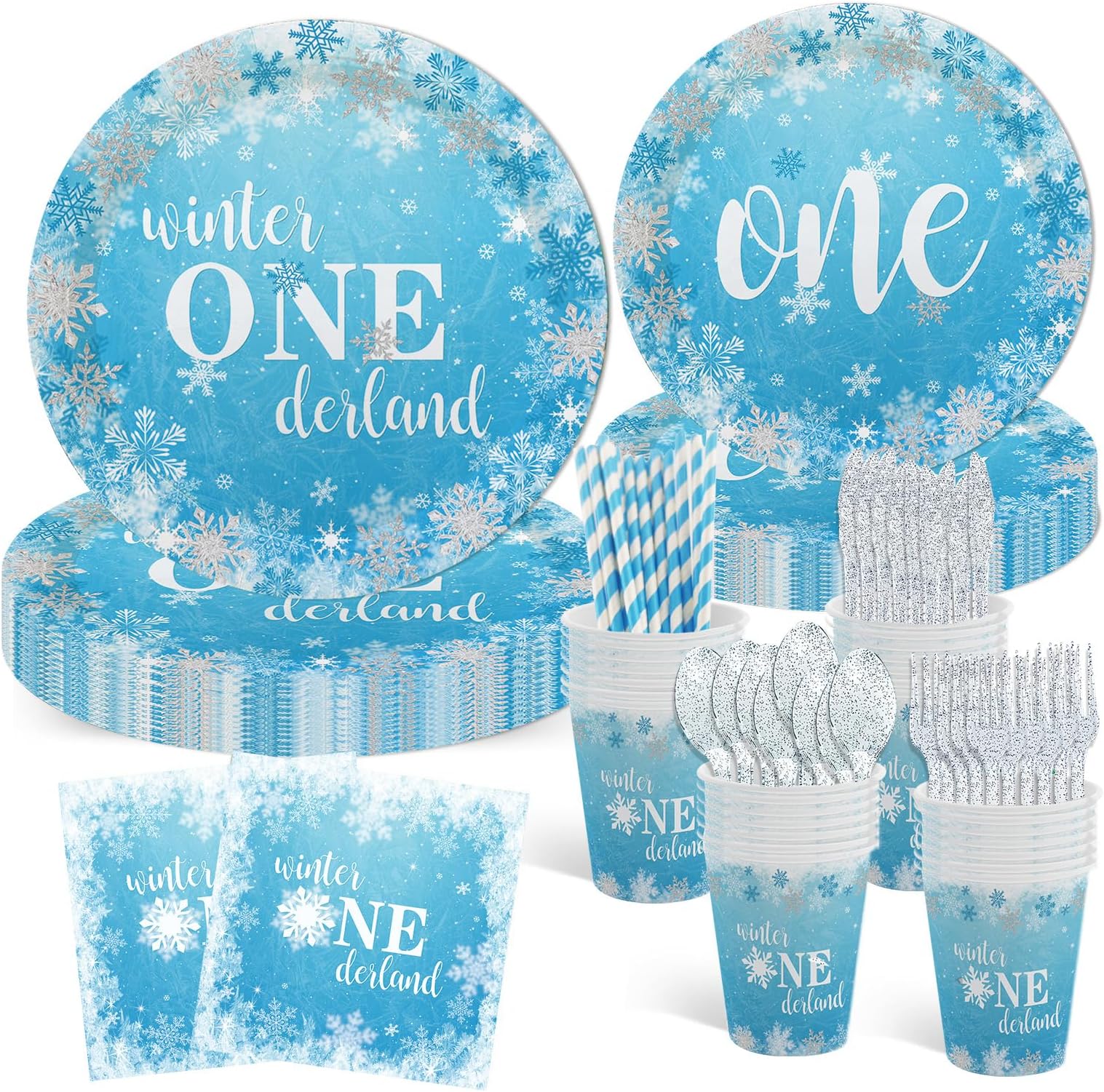 Amazon.com: MEHOFOND 192Pcs Winter Birthday Decor, Onederland Party ...
