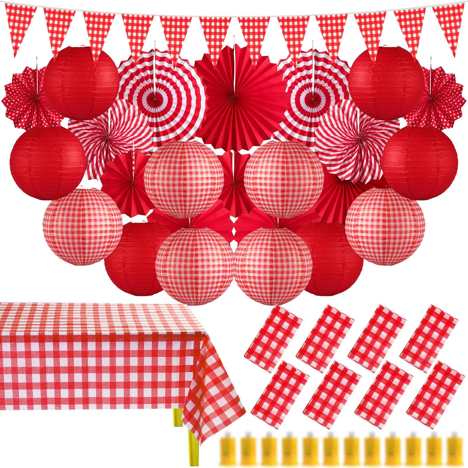 Amazon.com: Moukeren 33 Pcs Picnic Party Decorations Set Paper Lanterns ...