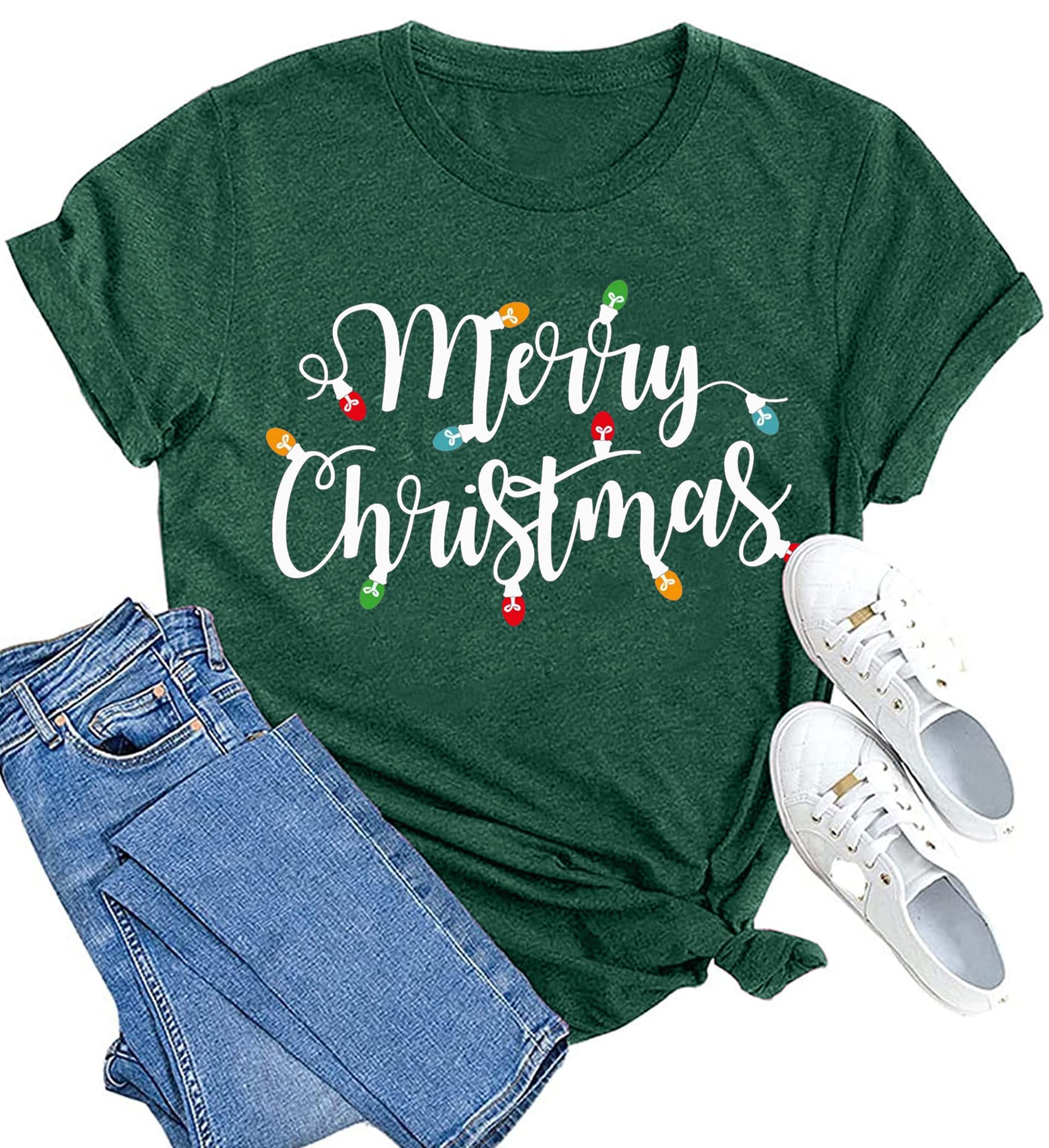 MAIHUN Christmas Shirts Womens Merry Christmas Shirt Xmas Holiday ...