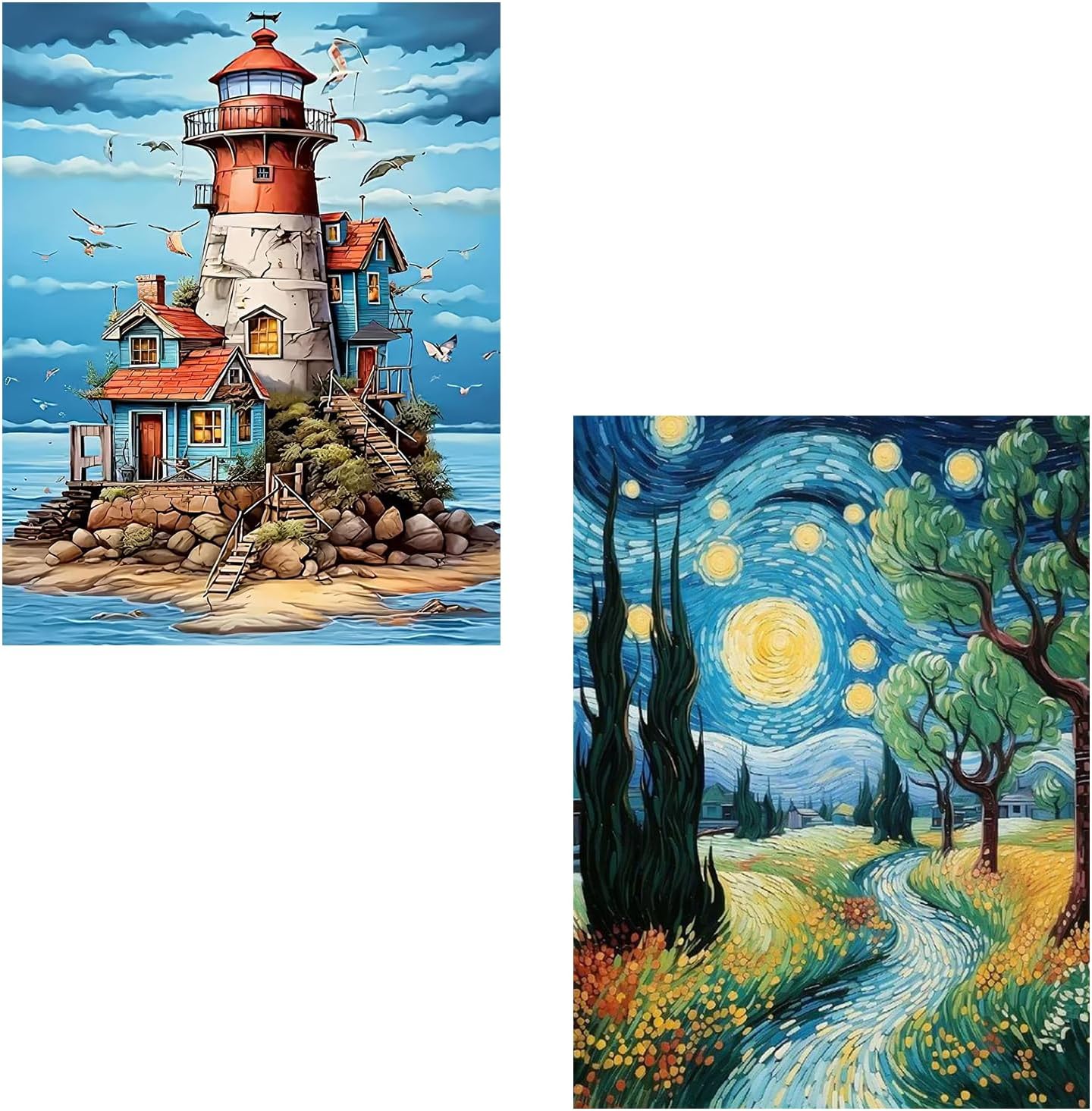 Amazon.com: ARPADAMO Lighthouse Diamond Painting+Starry Night and Tree ...