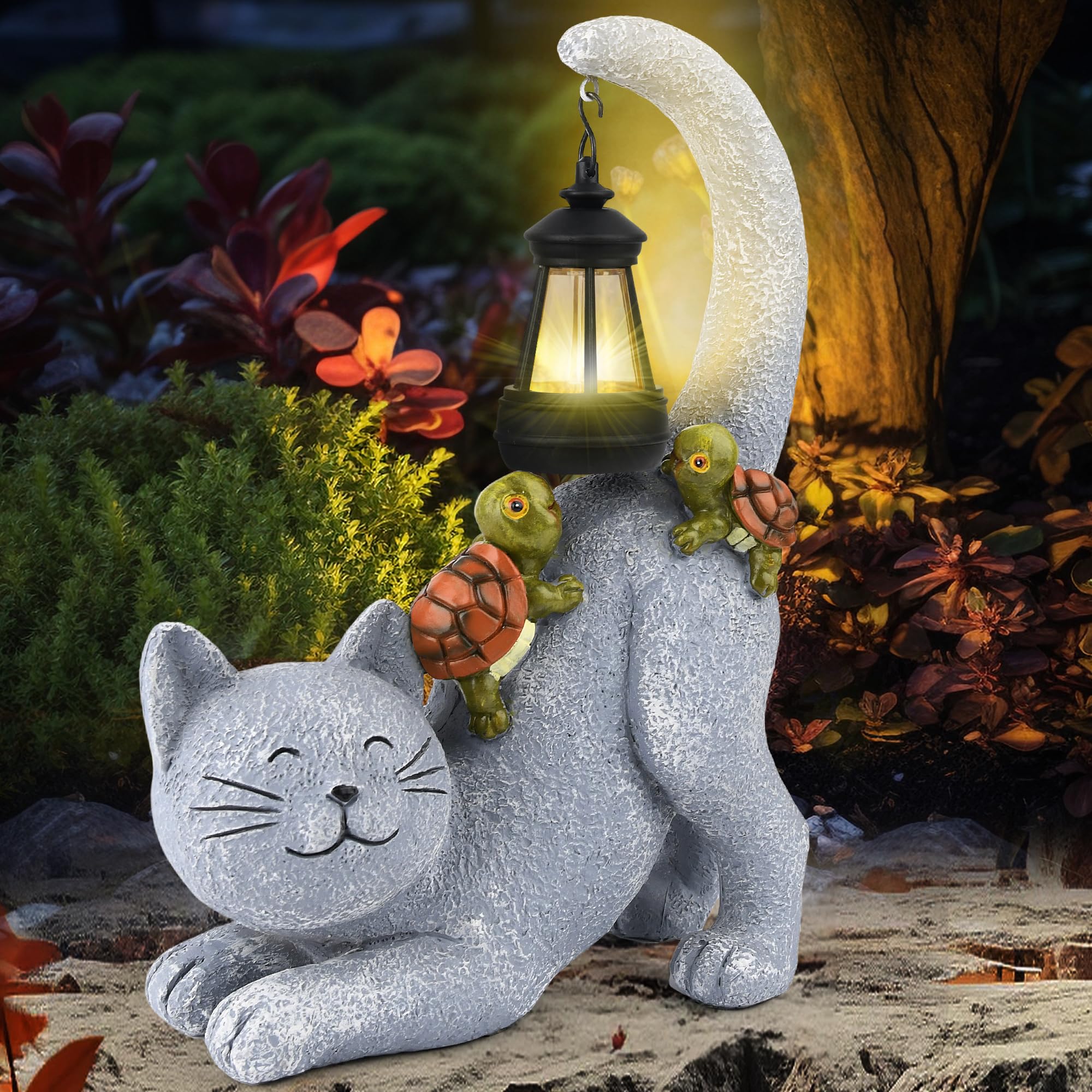 Amazon.com: Solar Garden Decor Cat Figurine-Cat Outdoor Statue with ...