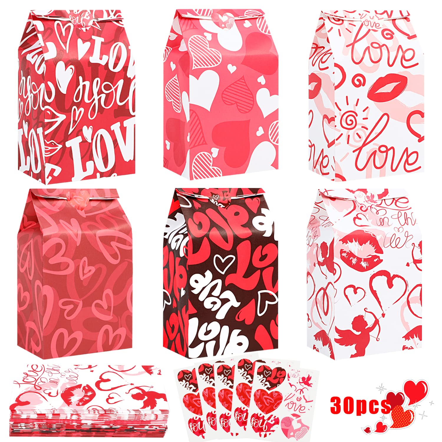 Amazon.com: FOIMAS 30pcs Valentine's Day Paper Gift Bags,Heart Kraft ...