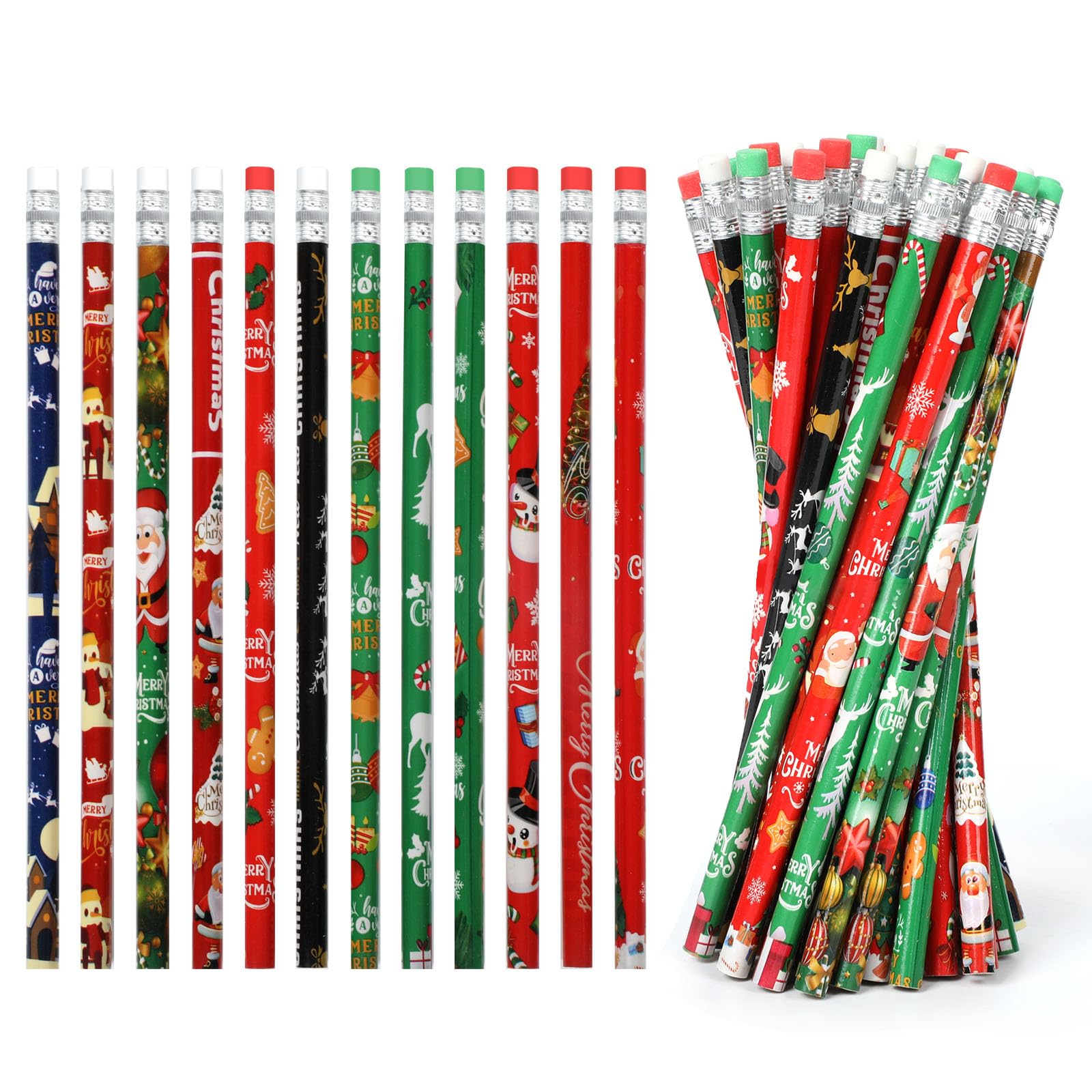 Amazon.com : iVTWO 36 Christmas Pencils for Kids with Erasers Goodie ...