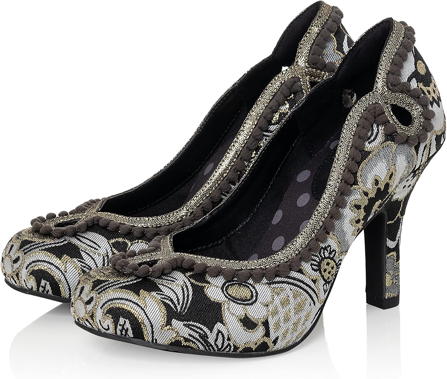 Ruby Shoo Miley Black Gold High Heel Pompom Court Shoes UK 9: Amazon.co ...