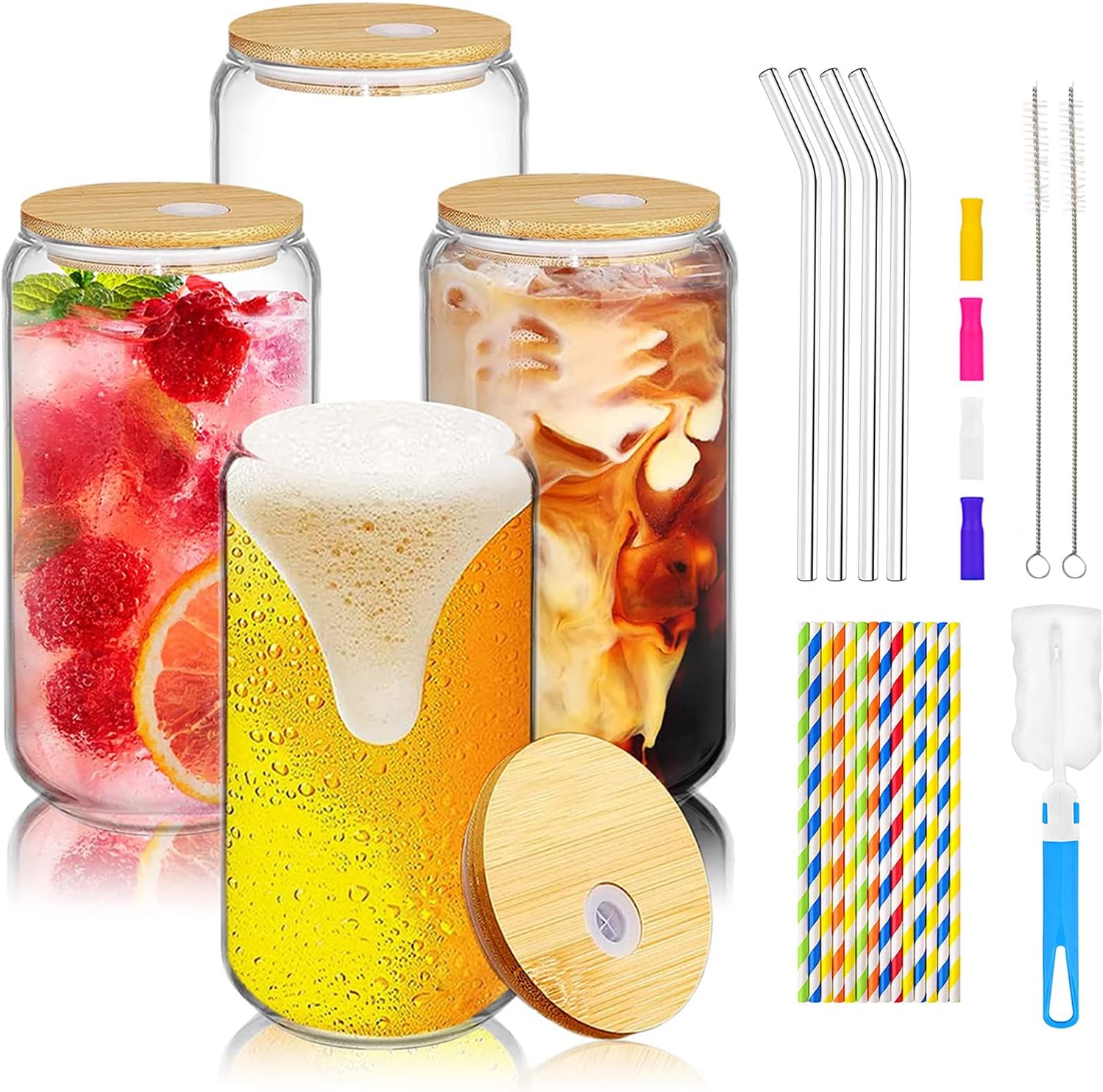 Juego de 10 Vasos de Vidrio de 16 onzas, Tazas de Vidrio con Tapa y ...