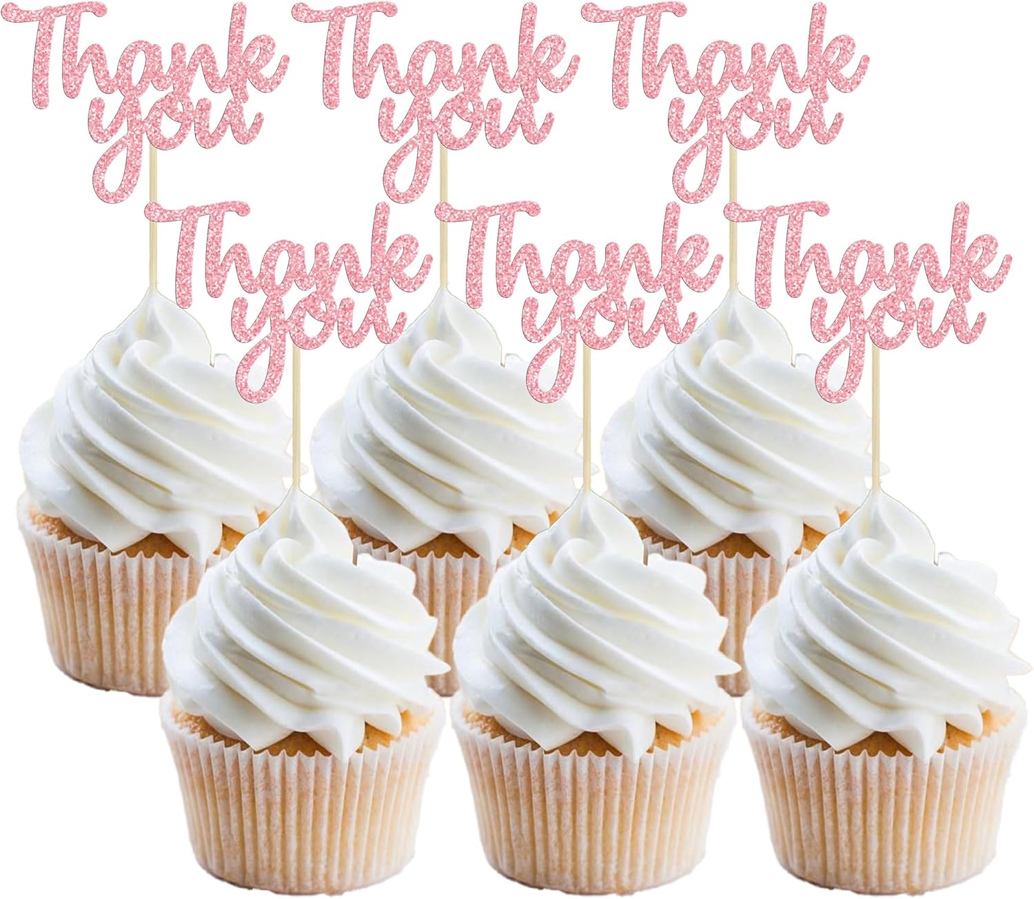 Amazon.com: Gyufise 36 Pack Thank You Cupcake Toppers Black Glitter ...
