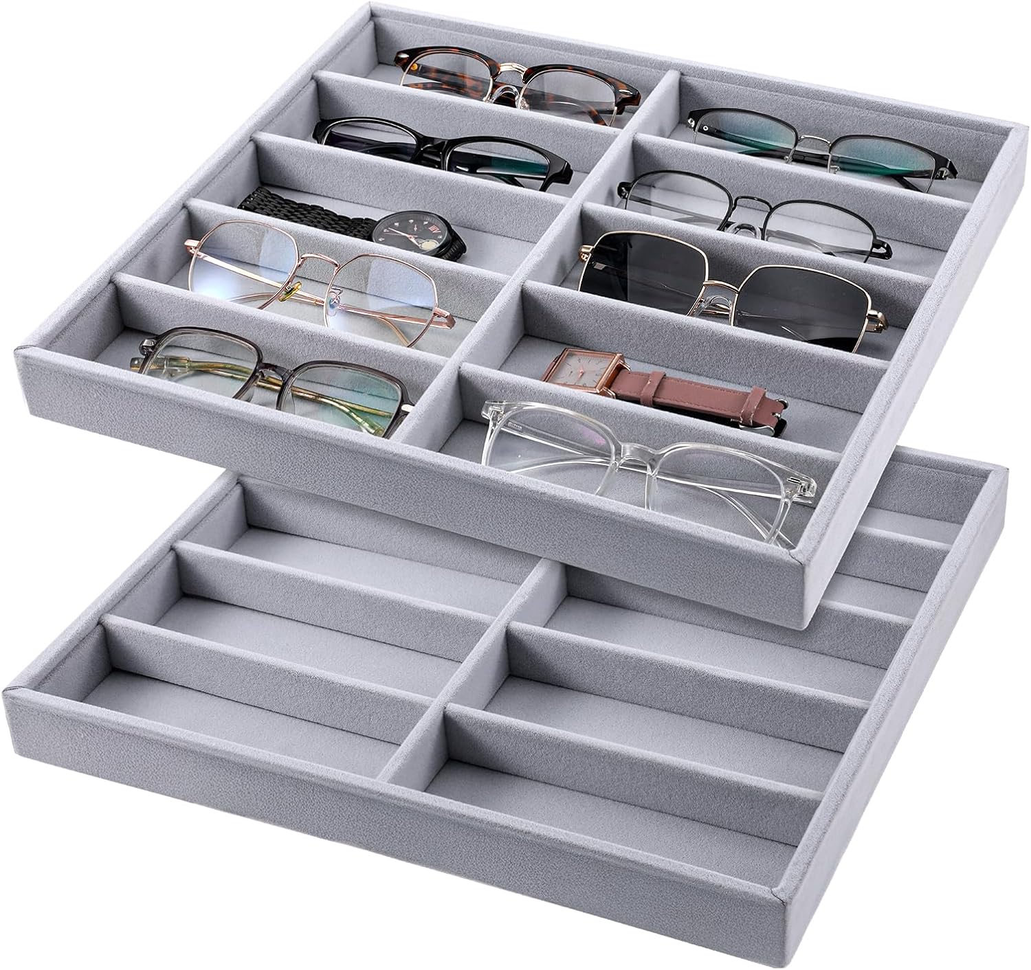 Amazon.com: 2 Pack Velvet Sunglass Organizer Storage Tray, Grey Jewelry ...