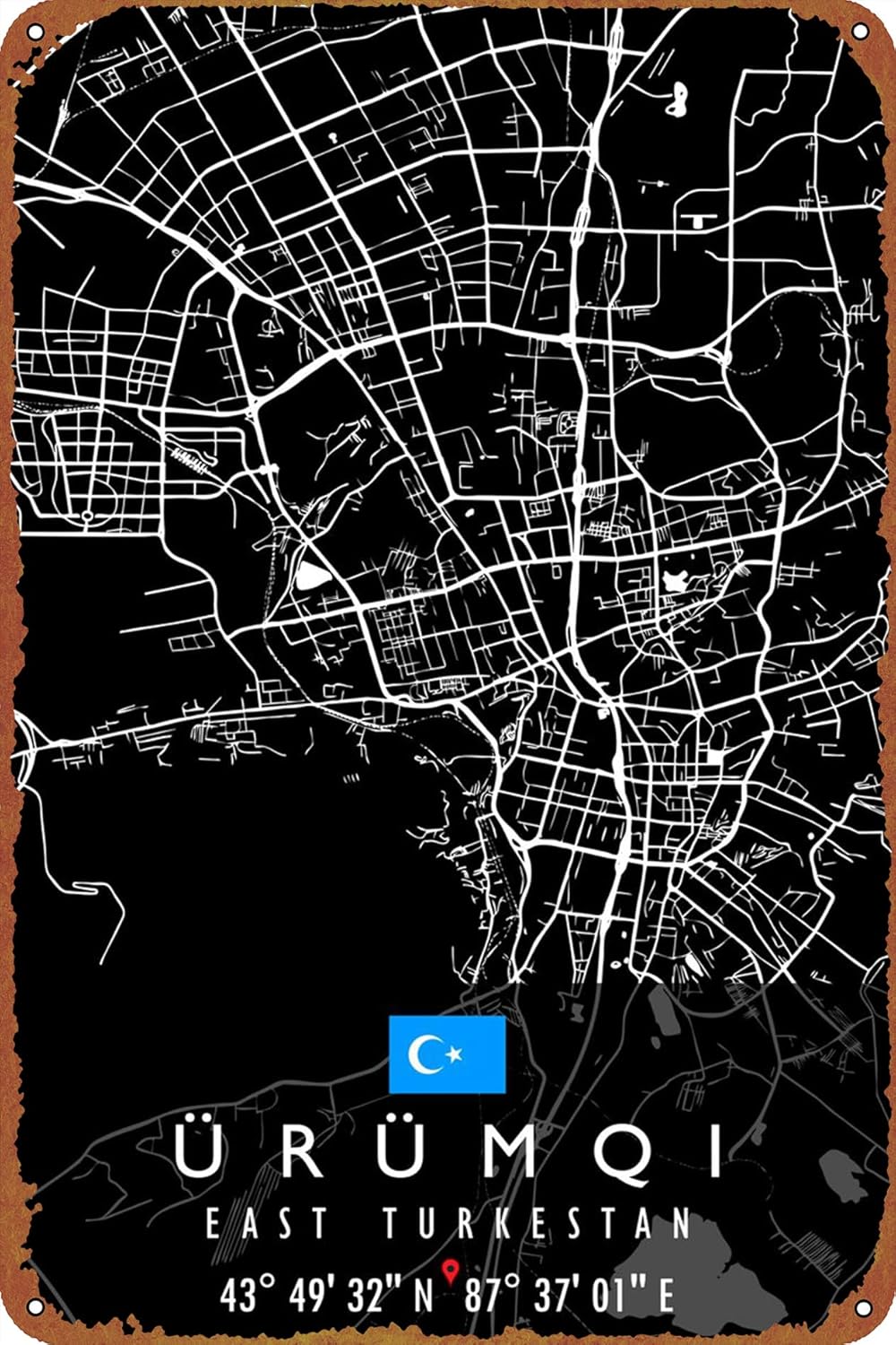 URUMQI MAP EAST TURKESTAN – Póster de hojalata para cafetería, bar ...