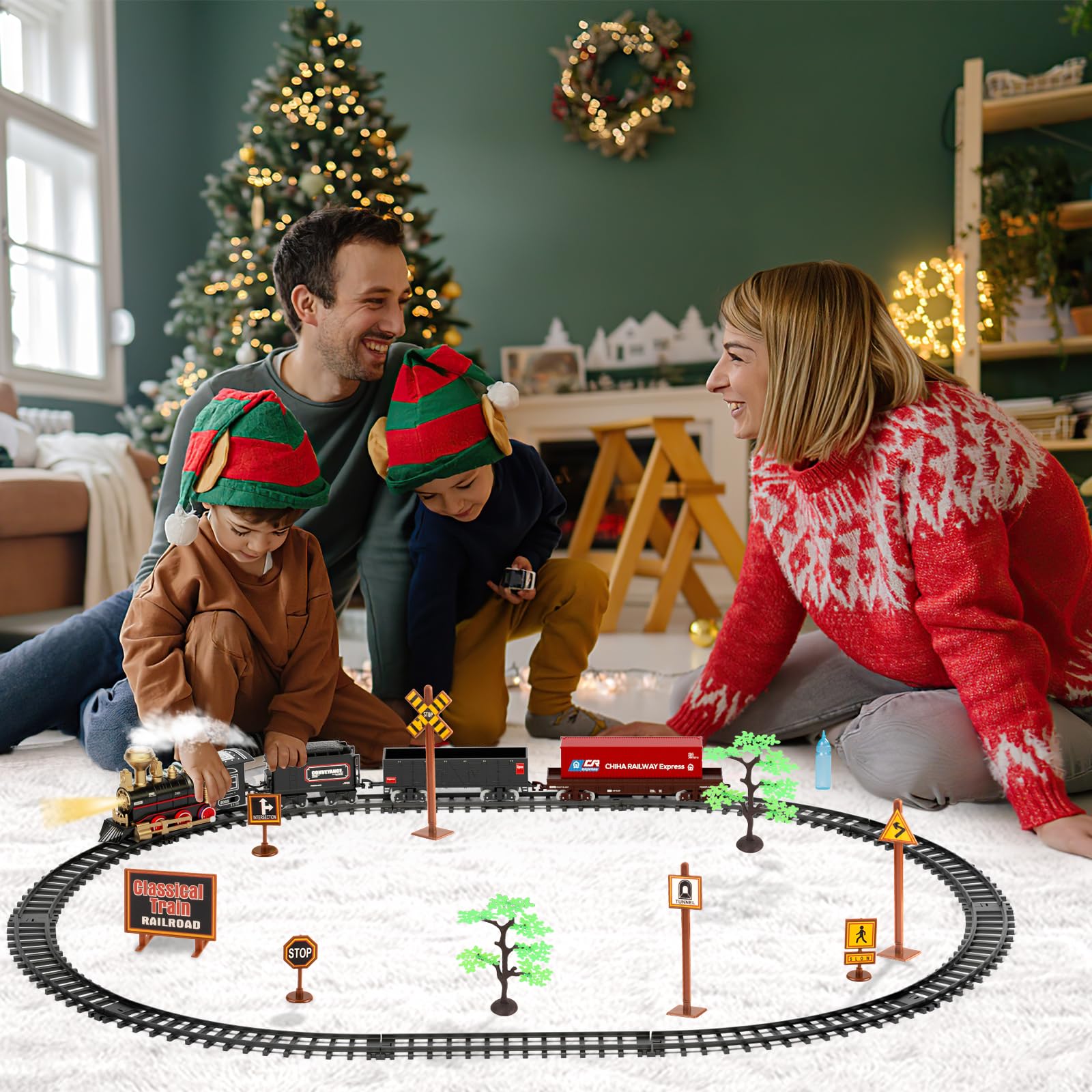 UNIH Train Set,Electric Train Toys with Steam Locomotive Engine,Cargo ...
