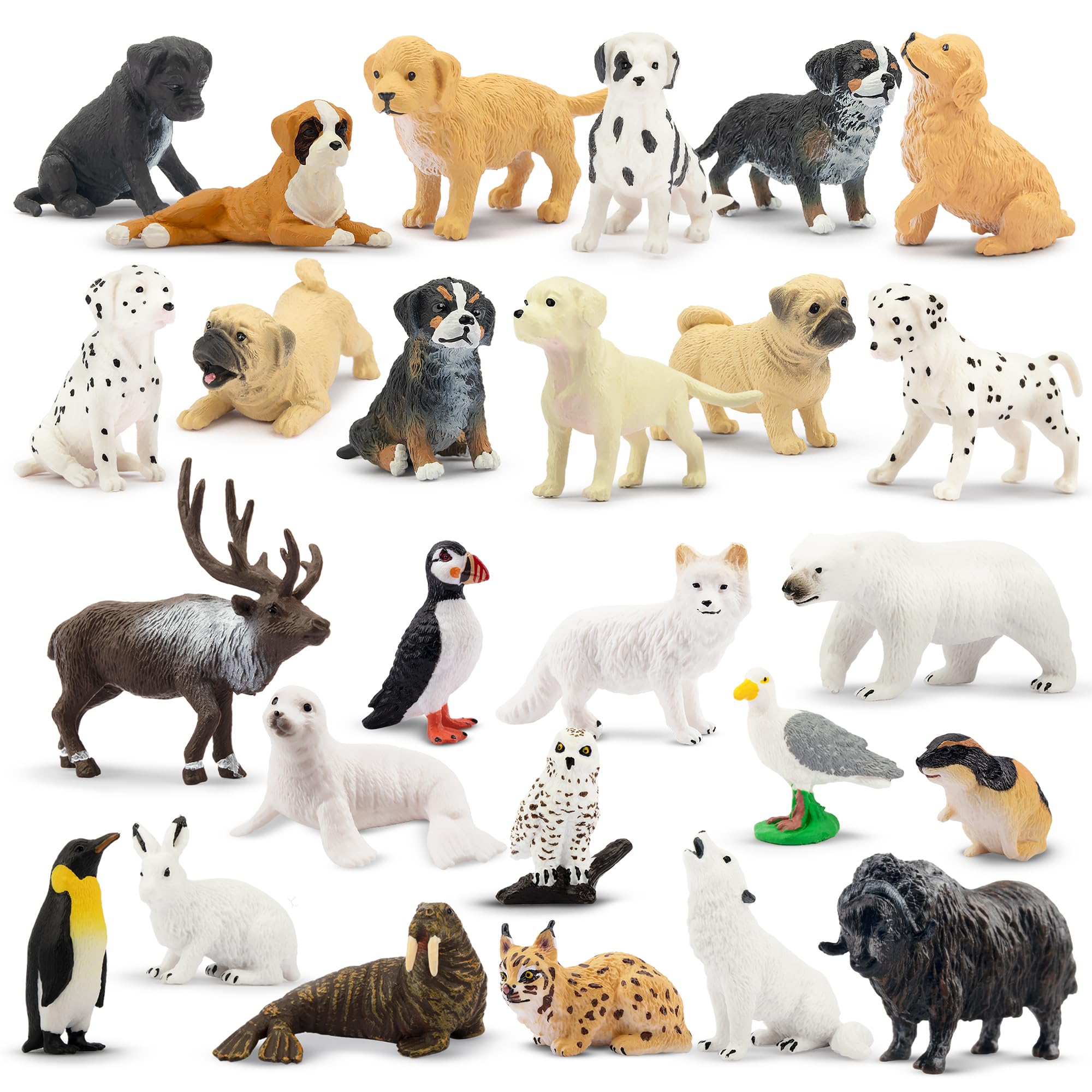 Amazon.com: Toymany 26PCS Mini Dog Figurines and Arctic Animals Figures ...