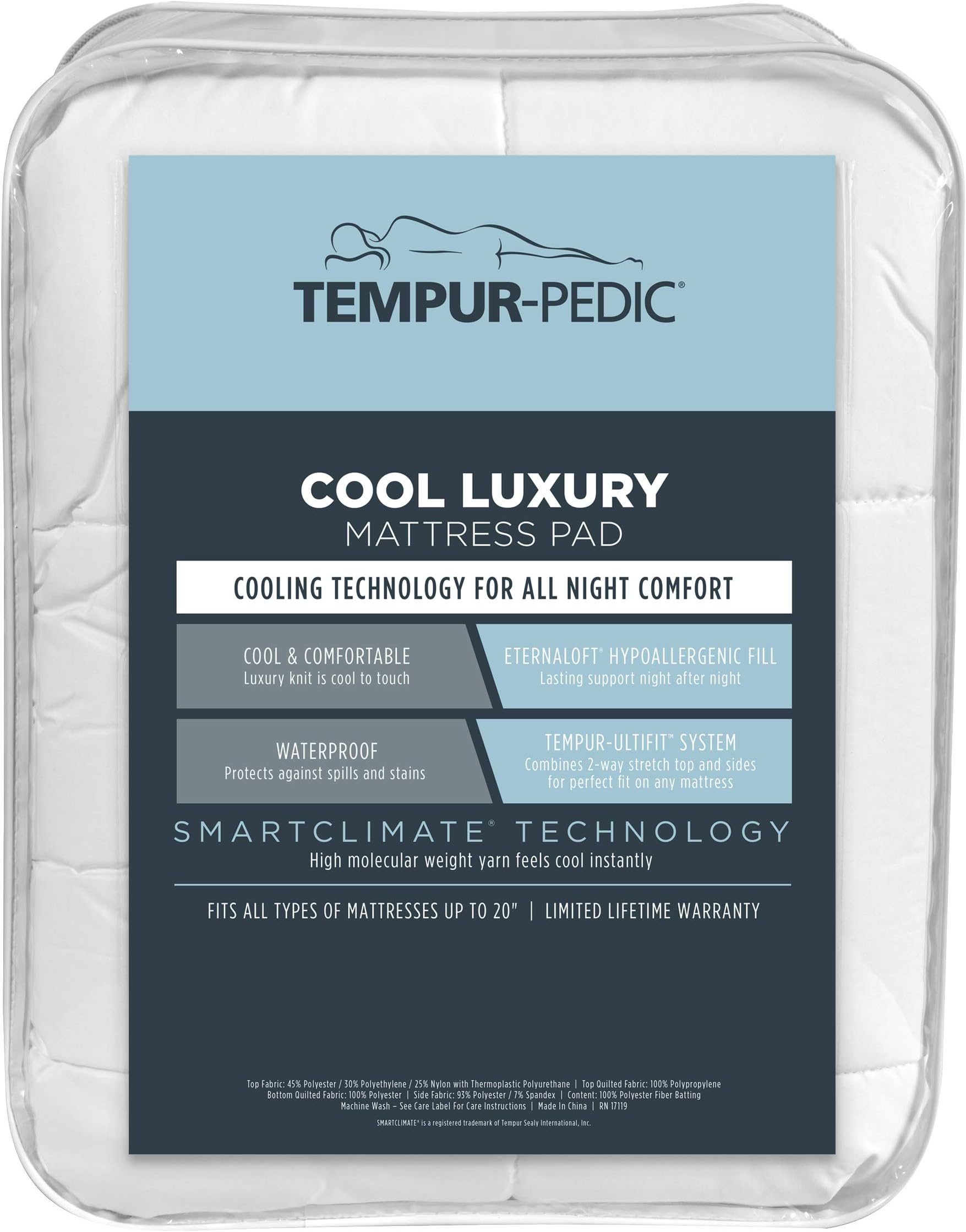 Amazon.com: Tempur-Pedic Cool Luxury Mattress Pad, Queen, White : Home ...