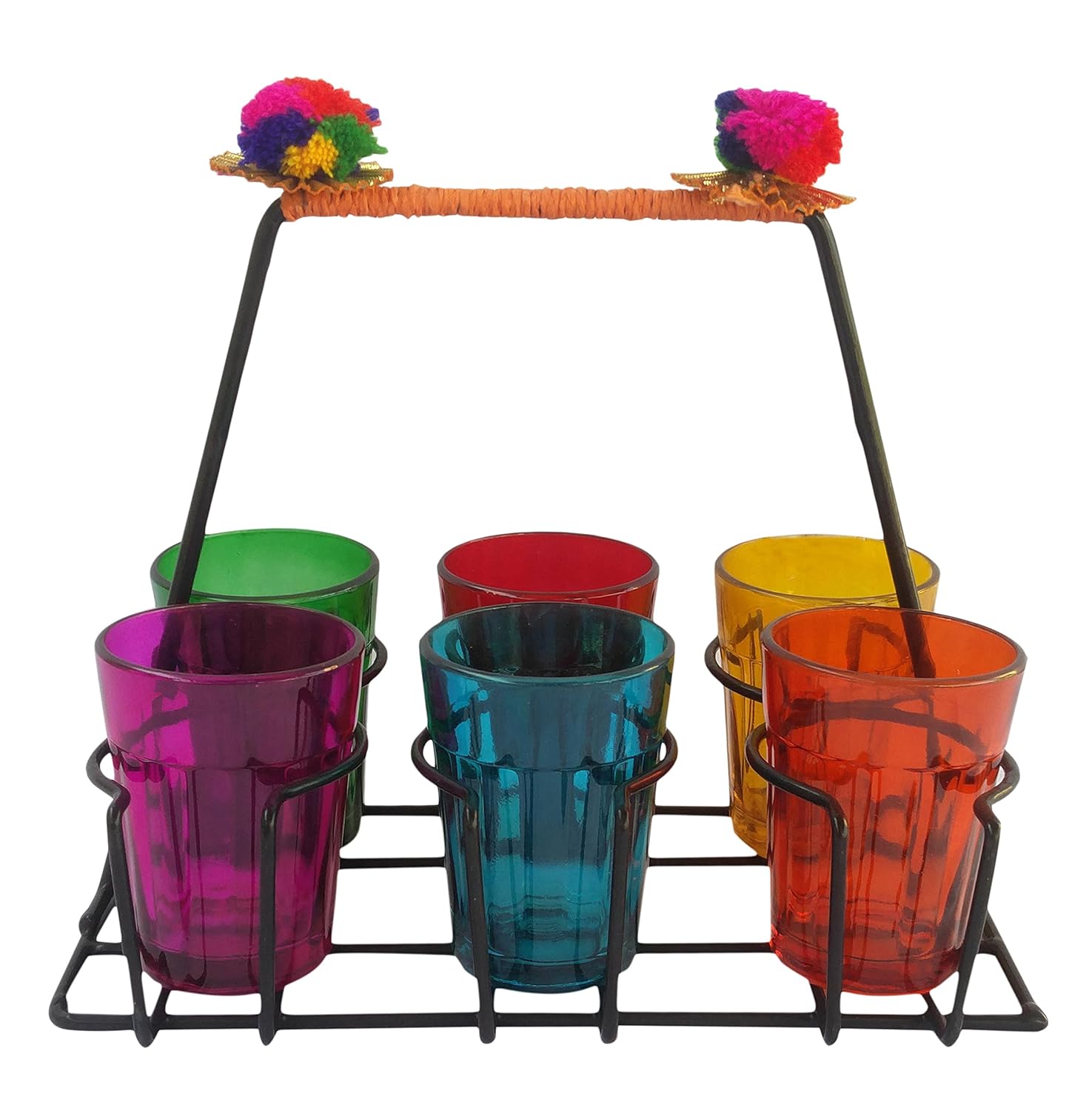 Buy Colourful Tapri Style Chai Glass Set with Stand/Set of Six Chai ...