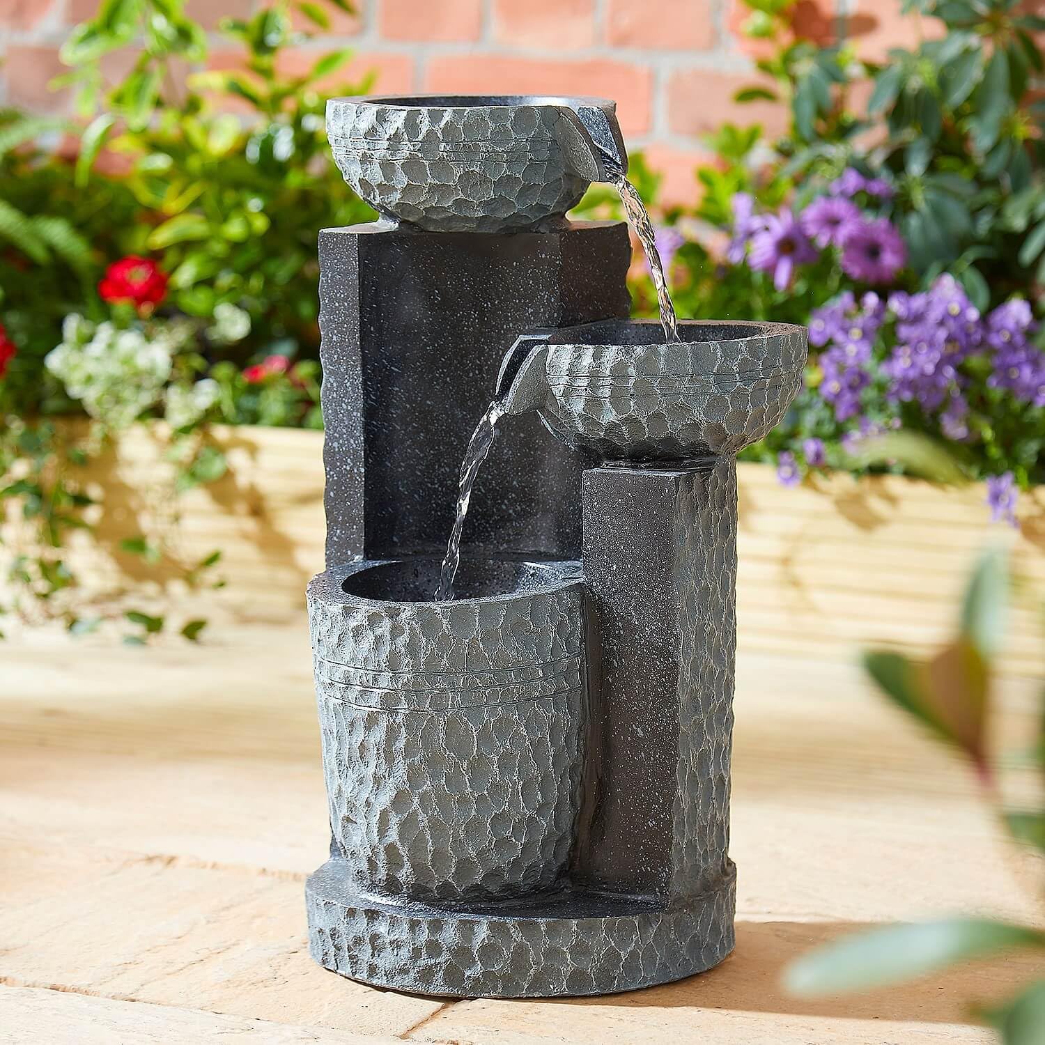 Coopers of Stortford Cascading 3 Tier Solar Water Feature Pots H50cm x ...