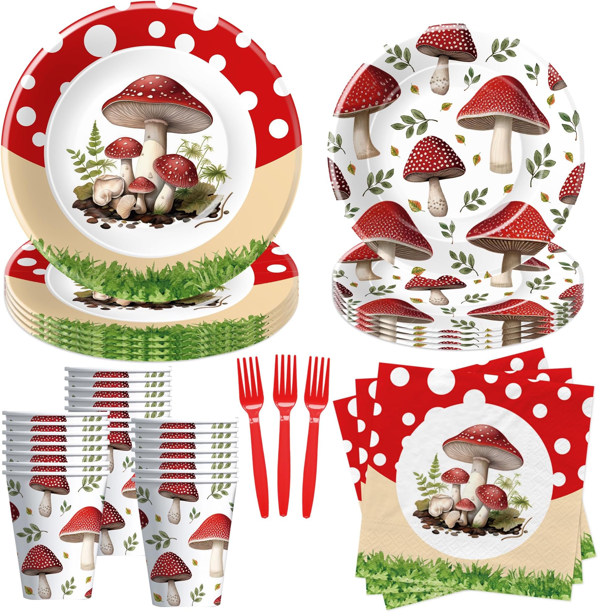 Amazon.com: 116 Pcs Red Watercolor Mushroom Party Supplies Tableware ...