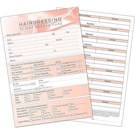 Hairdressing Client Record Card - Treatment Consultation Form for ...