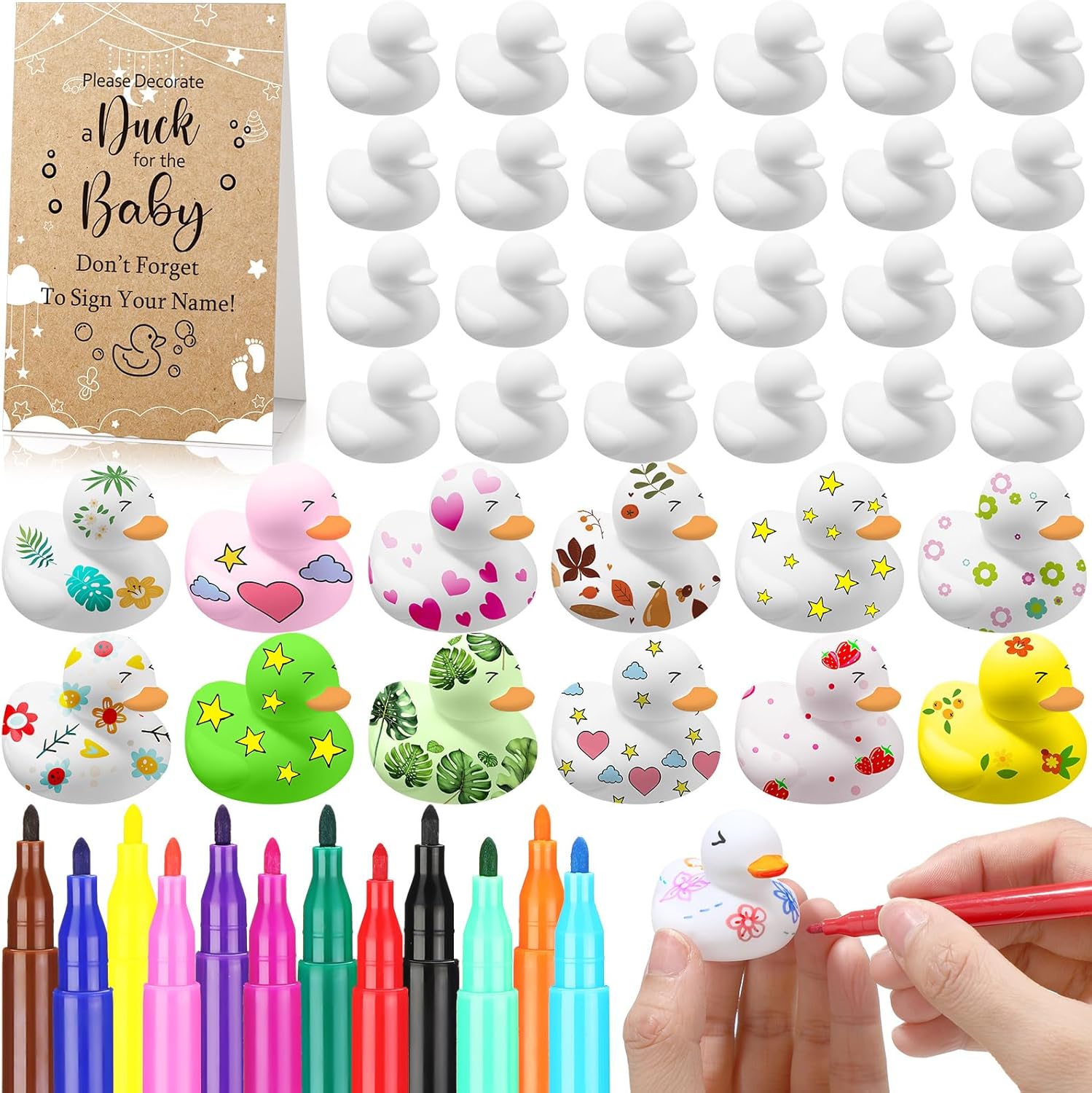 Amazon.com: Seenelling 45 Pcs Baby Shower Decorate Ducks Game Set ...