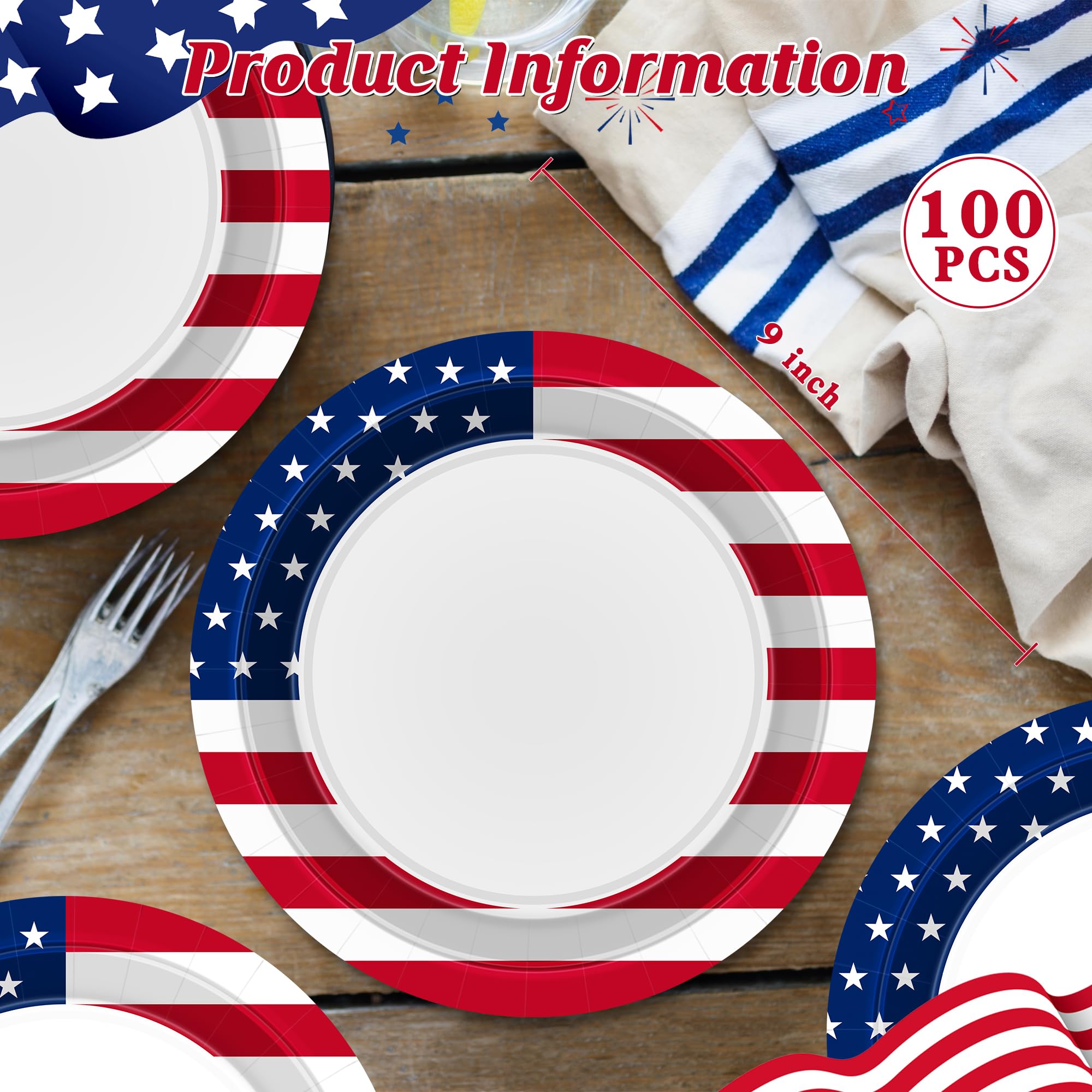 Snapklik.com : 100Pcs 4th Of July Paper Plates, 9" American Flag Paper ...