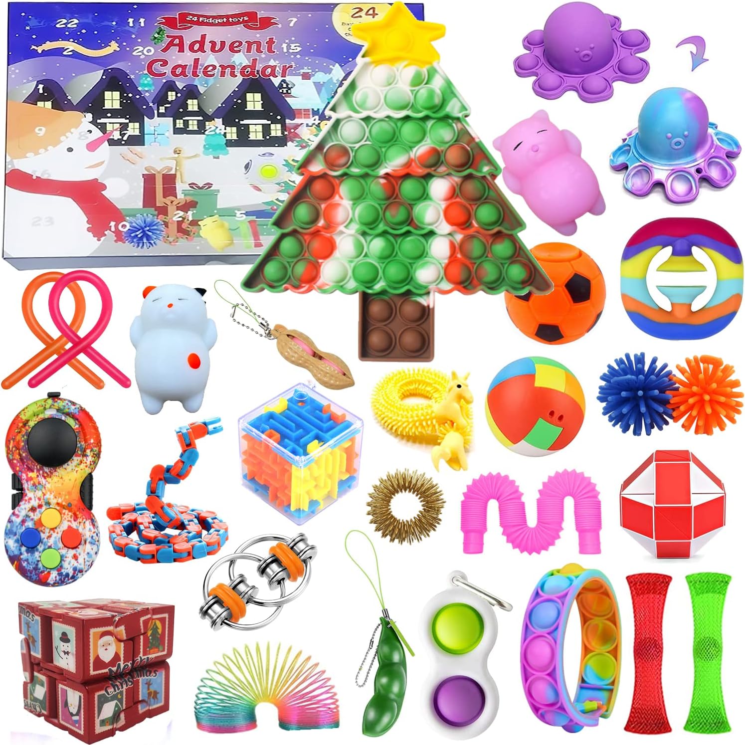 Christmas Fidget Toys 24 Days Countdown Advent Calendar with 27PCS ...