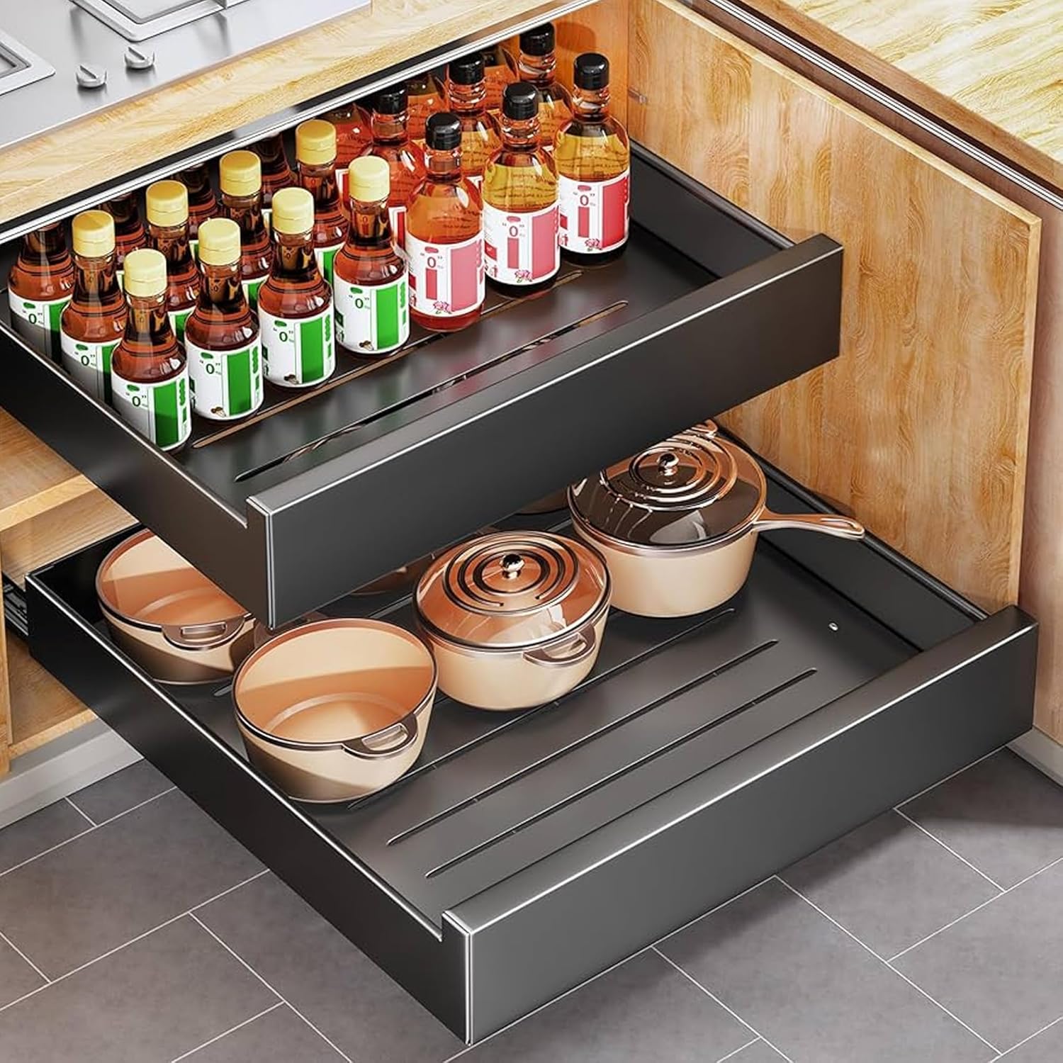 comfortica Pull Out Cabinet Organiser – Extendable Slide Out Drawers ...