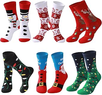 Amazon.com: TENYSAF Christmas Socks for Men Women: 6 Pairs Holiday ...