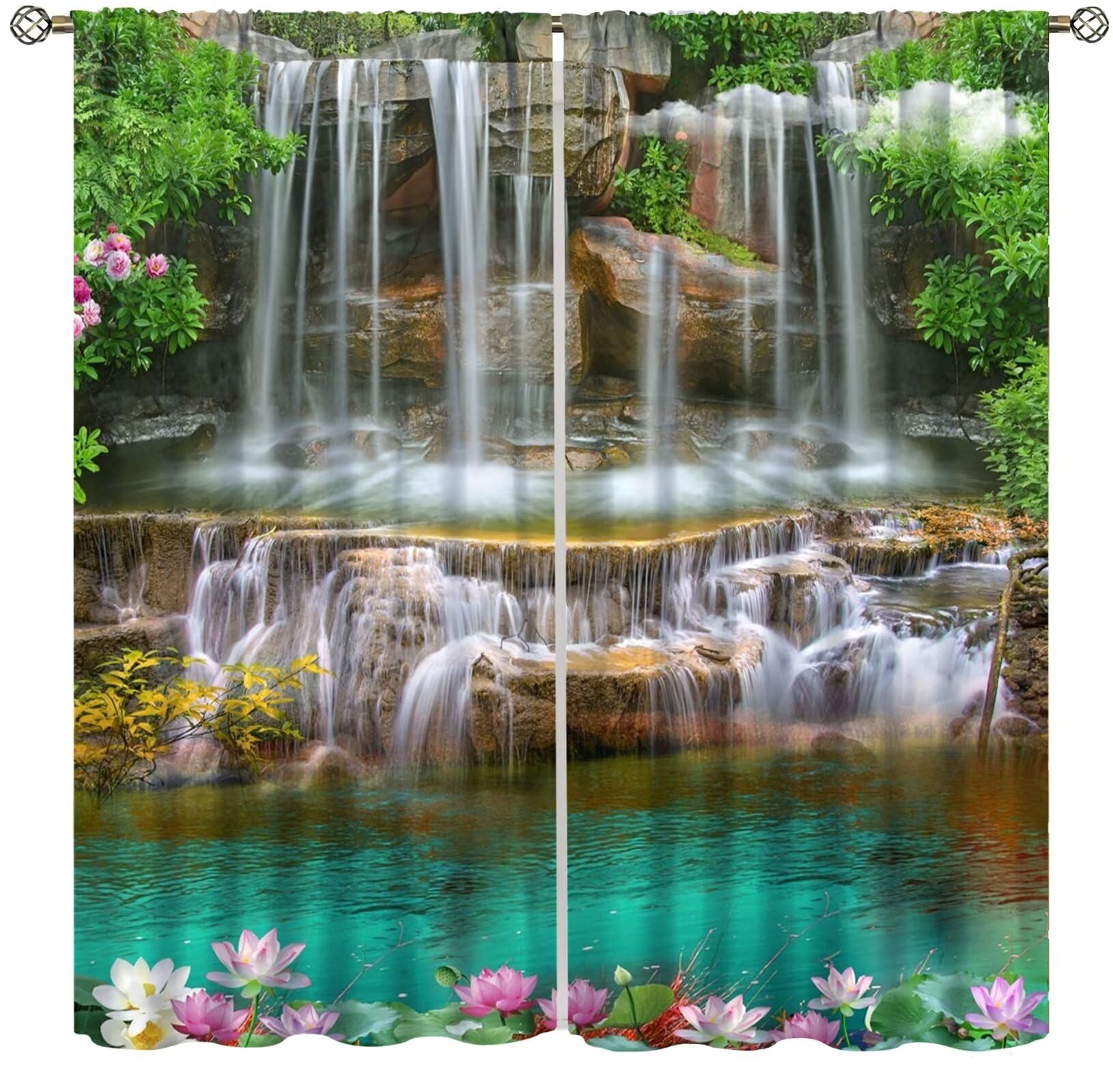 Amazon.com: Waterfall Curtains,Rocky Waterfall to Pond Running Off ...