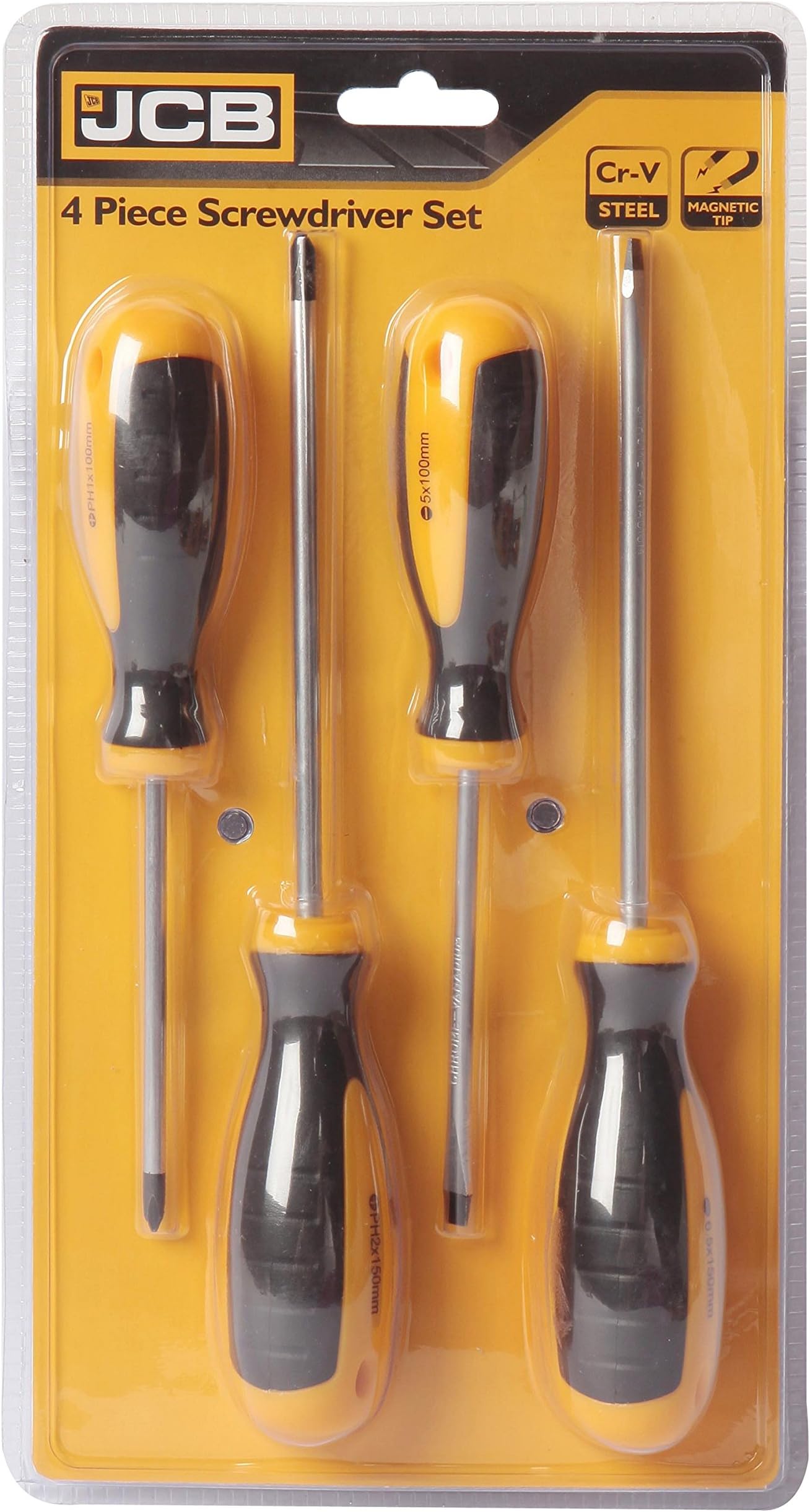 JCB Tools 4pc Screw Driver set:# PH1x100, PH2x150mm, 5x100mm,6.5x150 mm ...