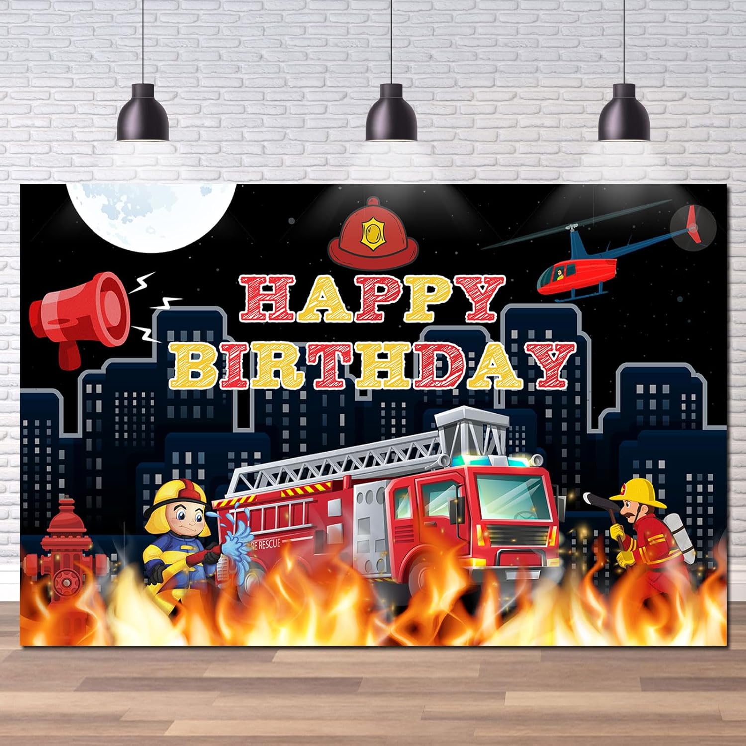 Amazon.com : Firefighter Themed Happy Birthday Backdrop, for Teens Kids ...