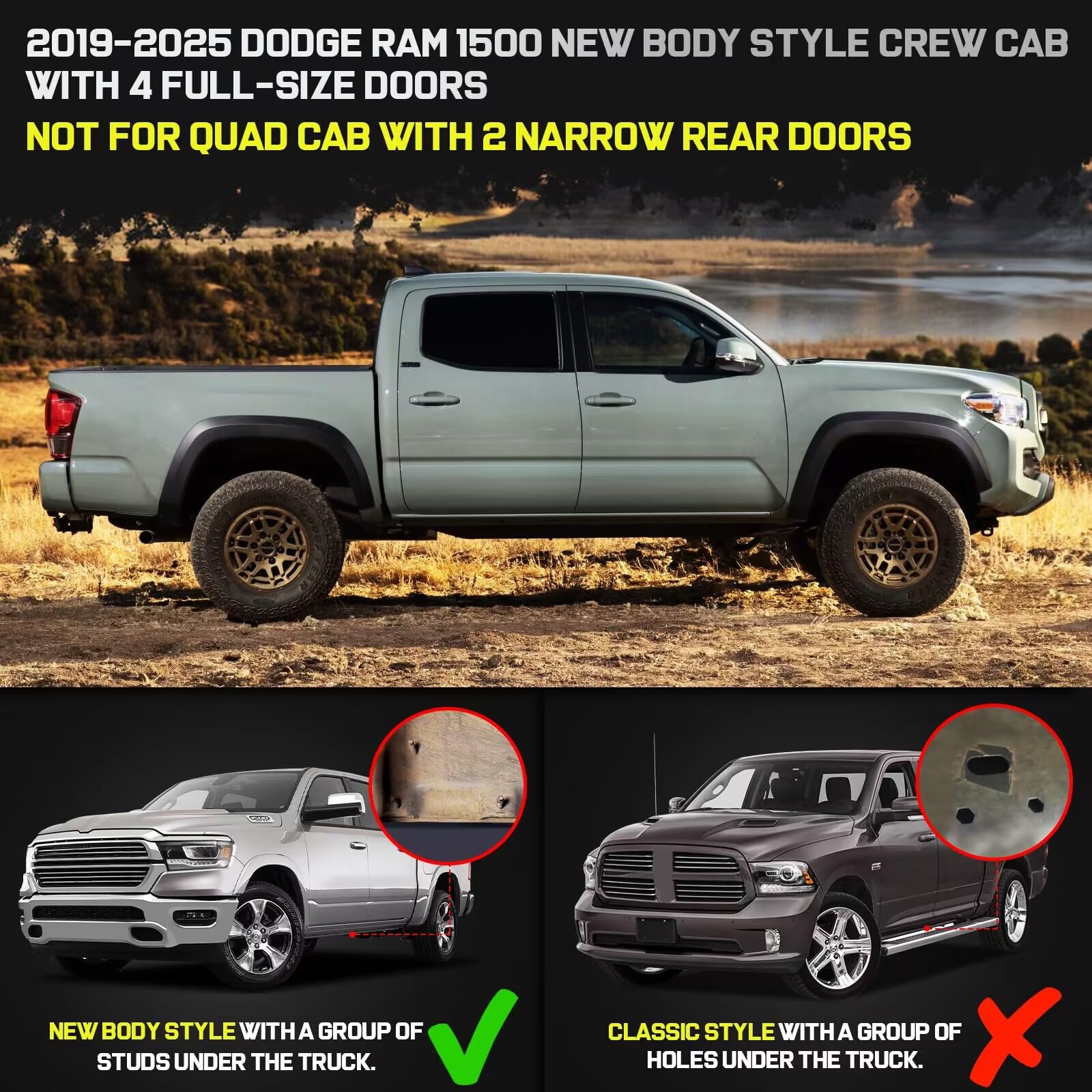 Dodge Ram Runner Lifted 6.5" Running Boards For 2019 2025 Dodge Ram