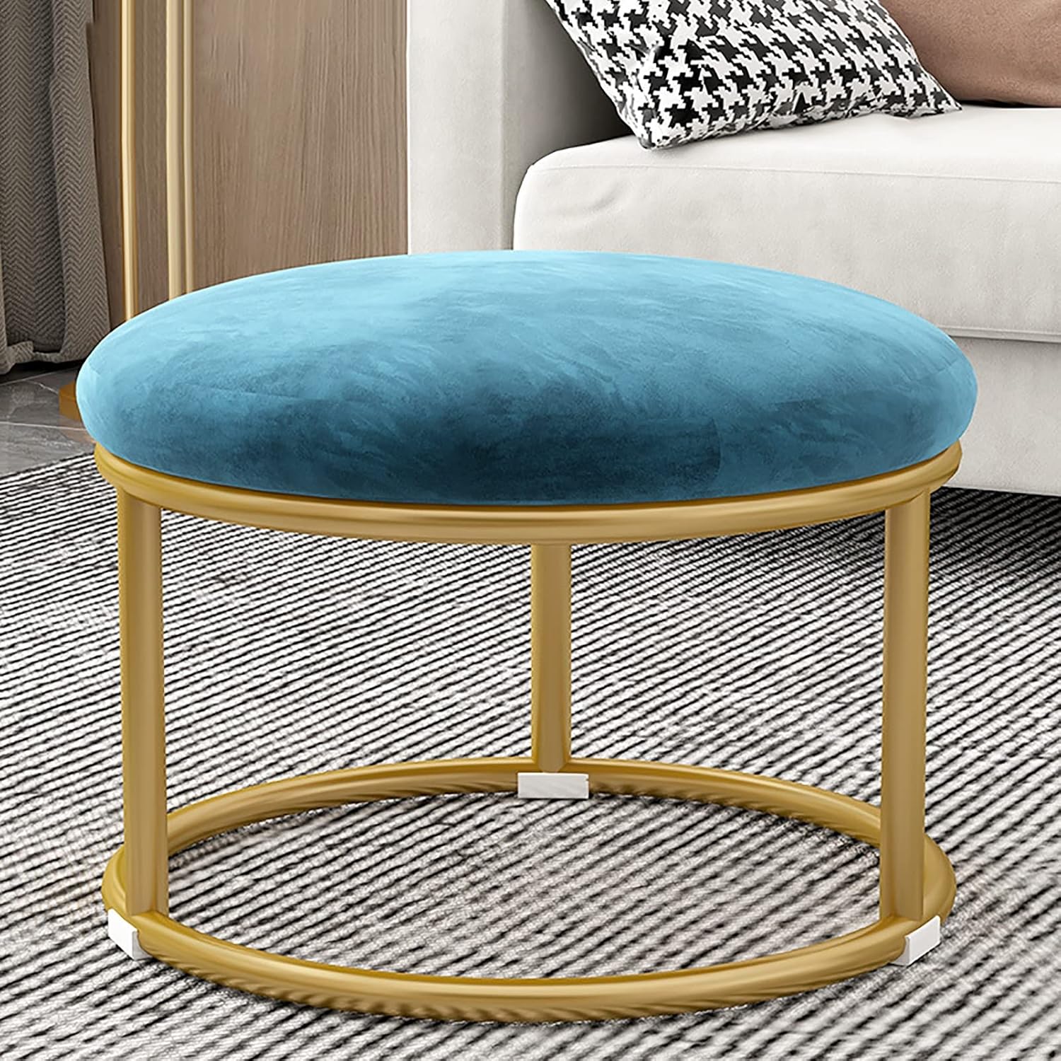 Amazon.com: Modern Round Ottoman Footrest Stool Gold Metal Base Velvet ...