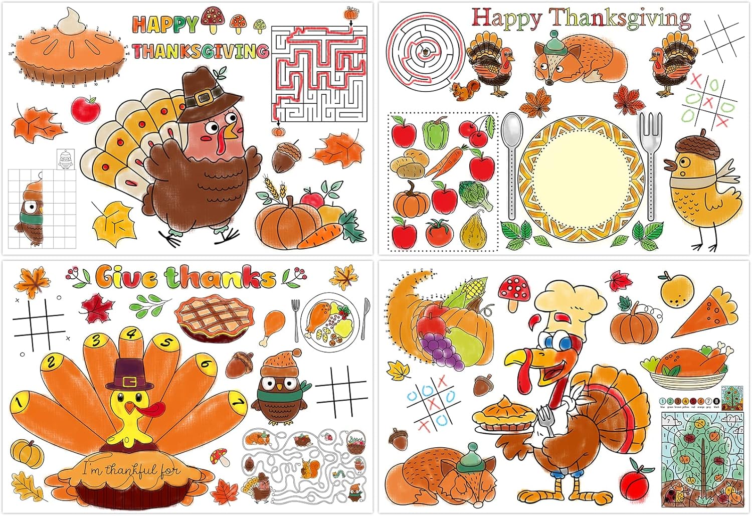 Amazon.com: PETCEE Thanksgiving Coloring Placemats - 11"x17" 12Pcs ...