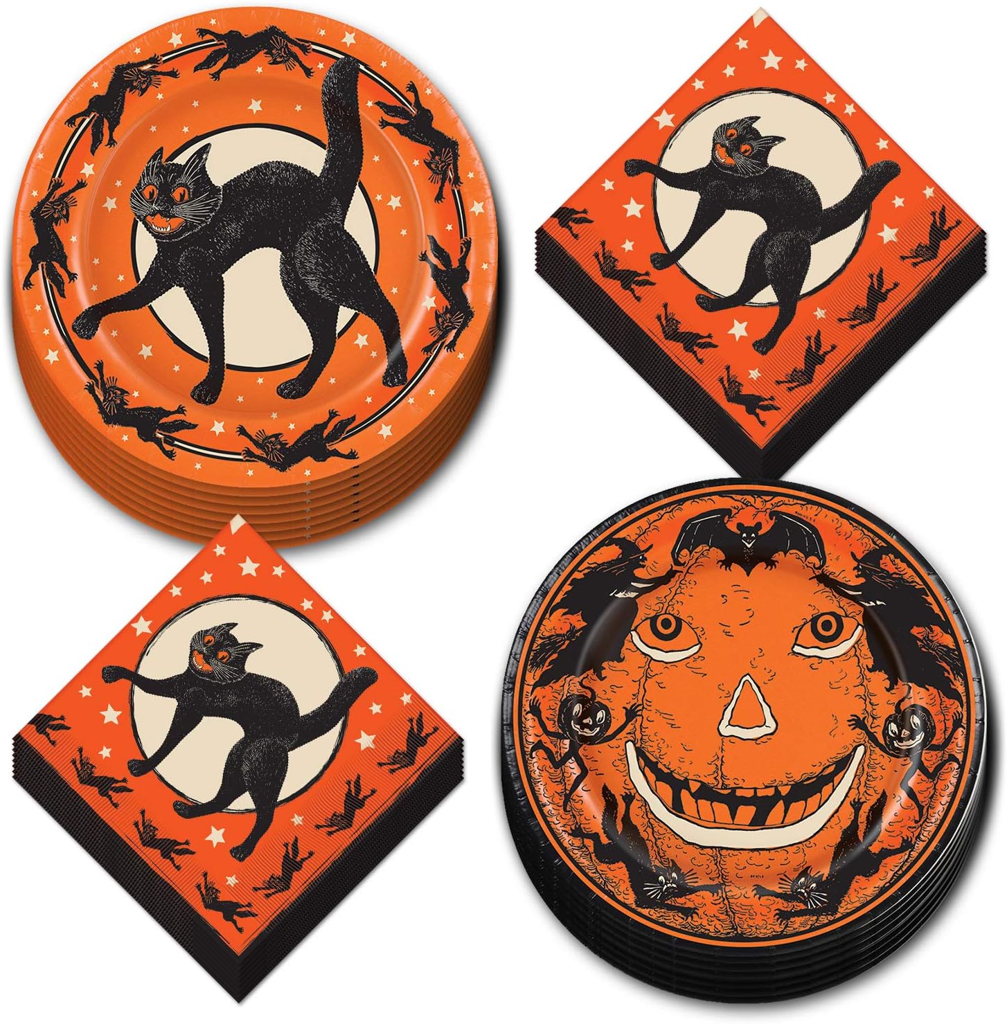 Amazon.com: Vintage Halloween Party Supplies - Spooky Black Cat Dinner ...