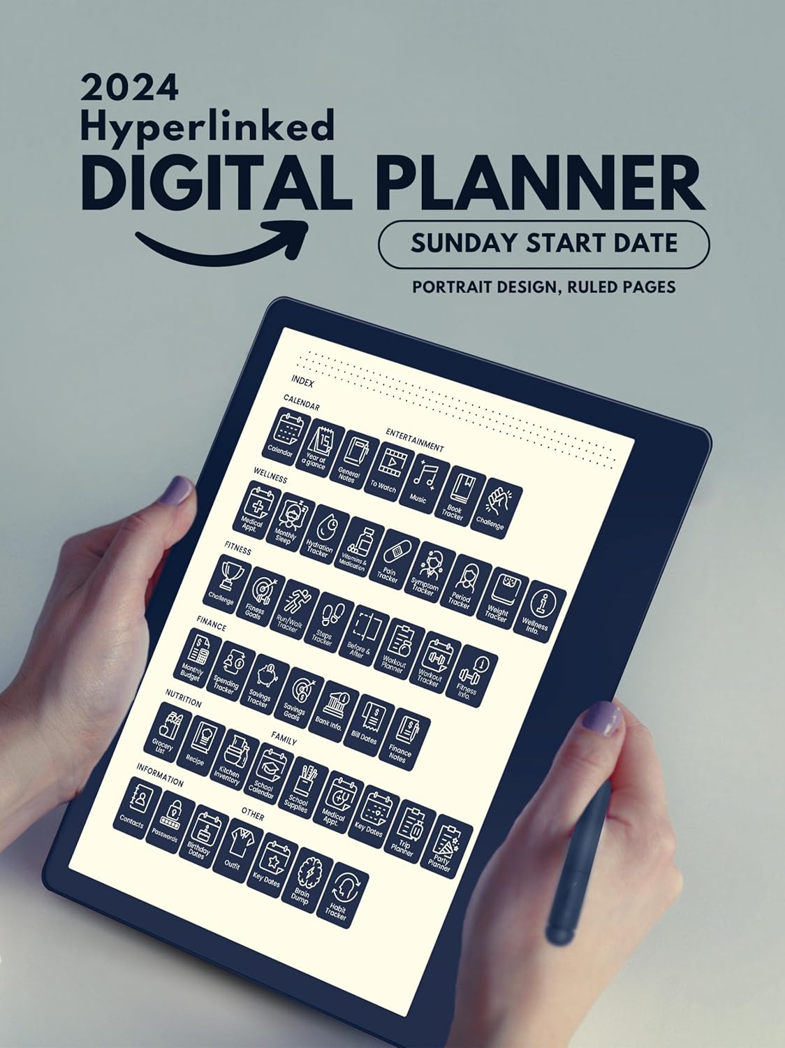 Amazon.com: 2024 Hyperlinked Digital Planner, Sunday Start Date ...