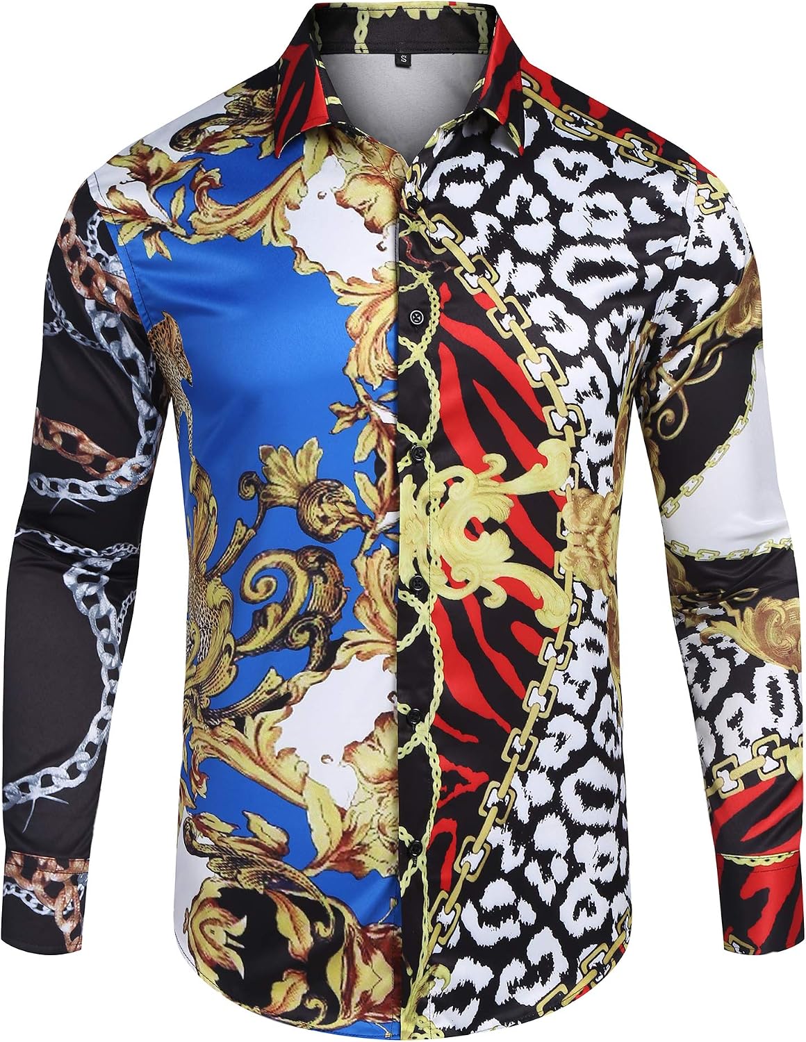 Amazon.com: URRU Mens Long Sleeve Luxury Design Print Dress Shirt Slim ...