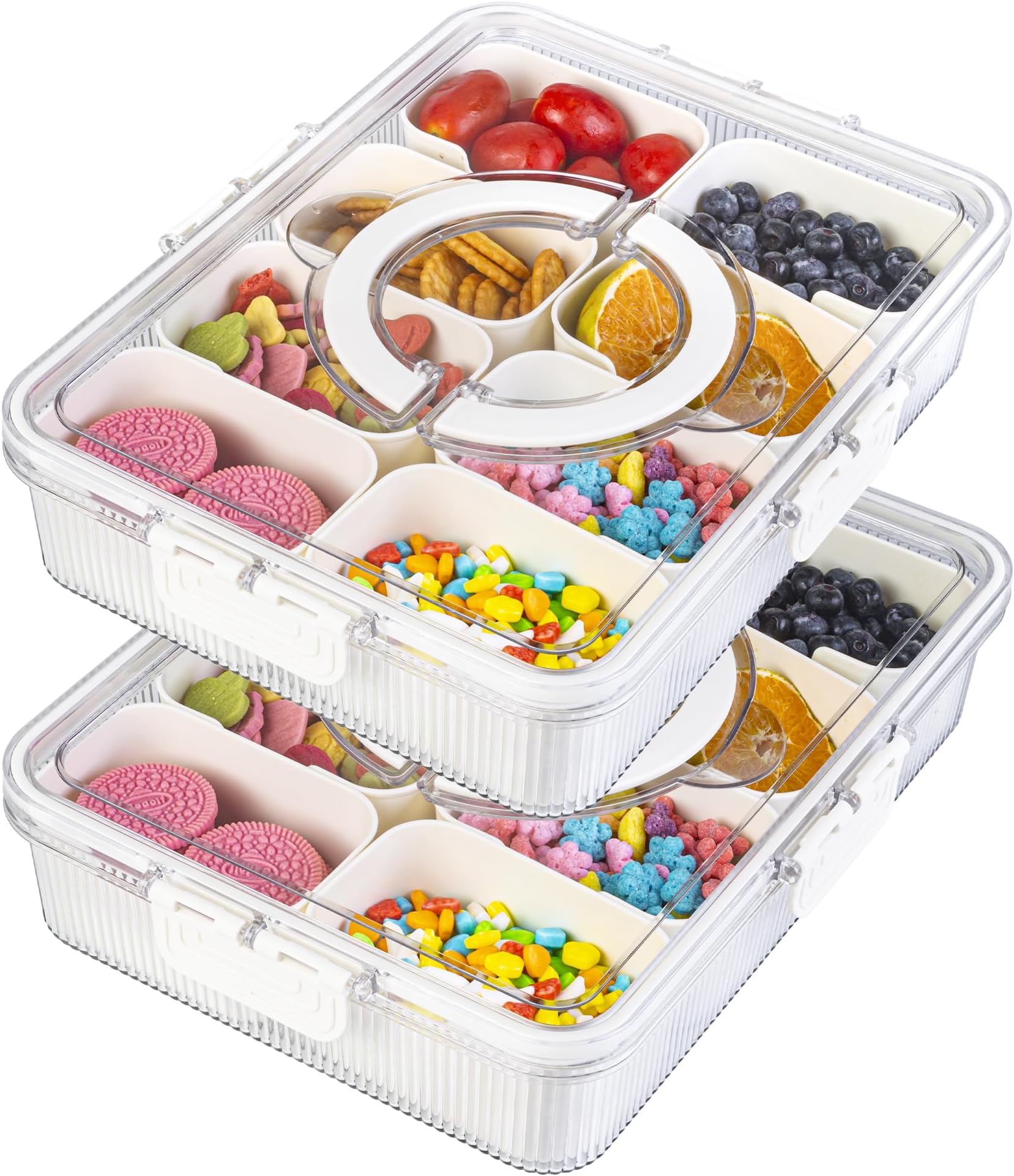 Amazon.com: ALEXPRE 2 Pack Divided Serving Tray with Lid, Snack Box ...