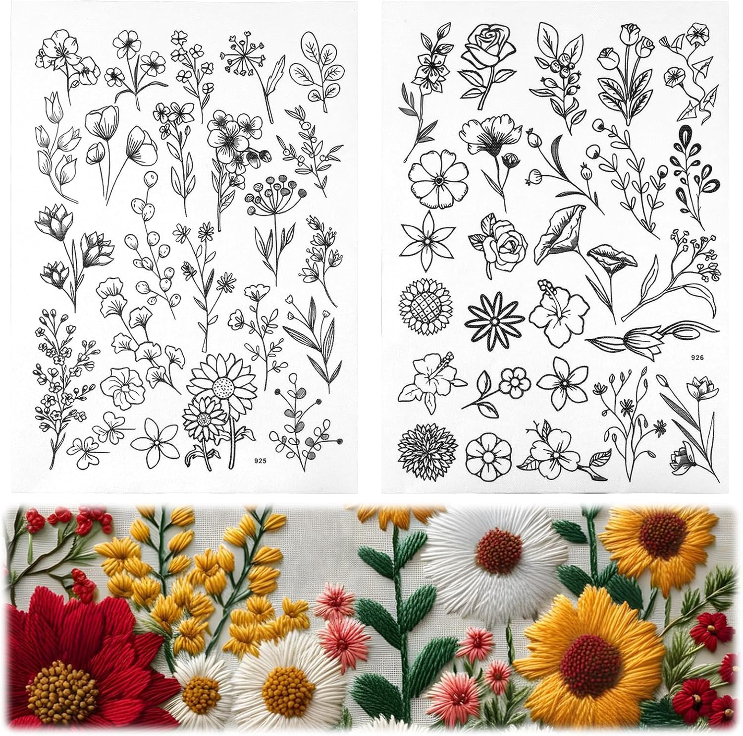 Amazon.com: 2 Sheets 53 PCS Embroidery Patterns Water Soluble, Stick ...
