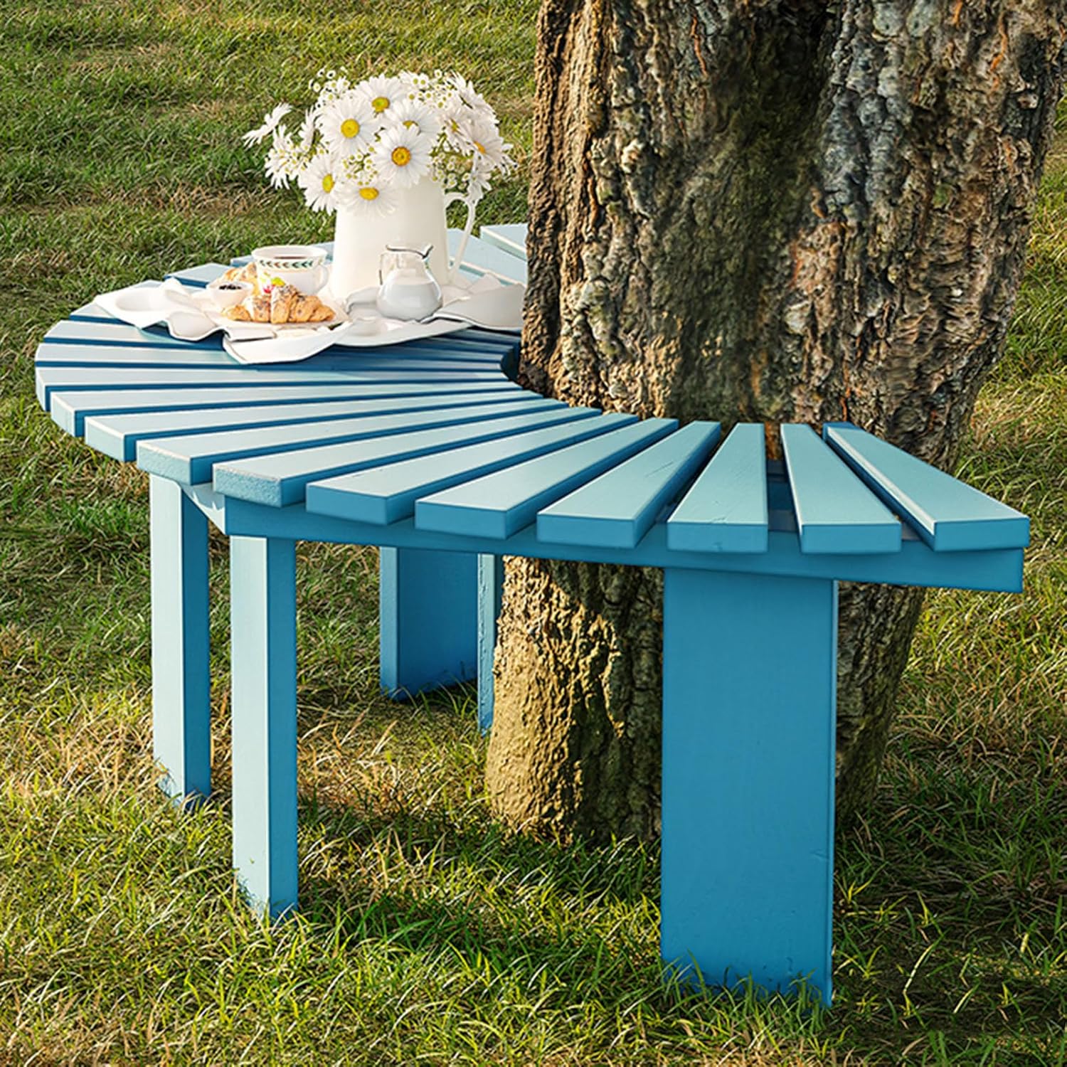 Amazon.com: Outdoor Wooden Curved Benches - Round Park Bench in Solid ...