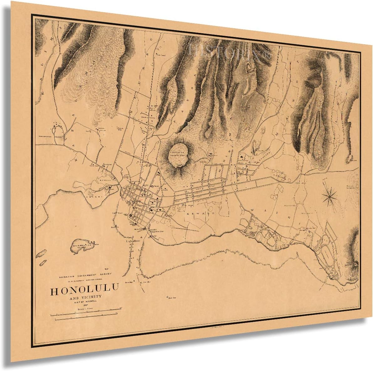 Amazon.com: HISTORIX Vintage 1887 Honolulu Hawaii Map Poster - 18x24 ...
