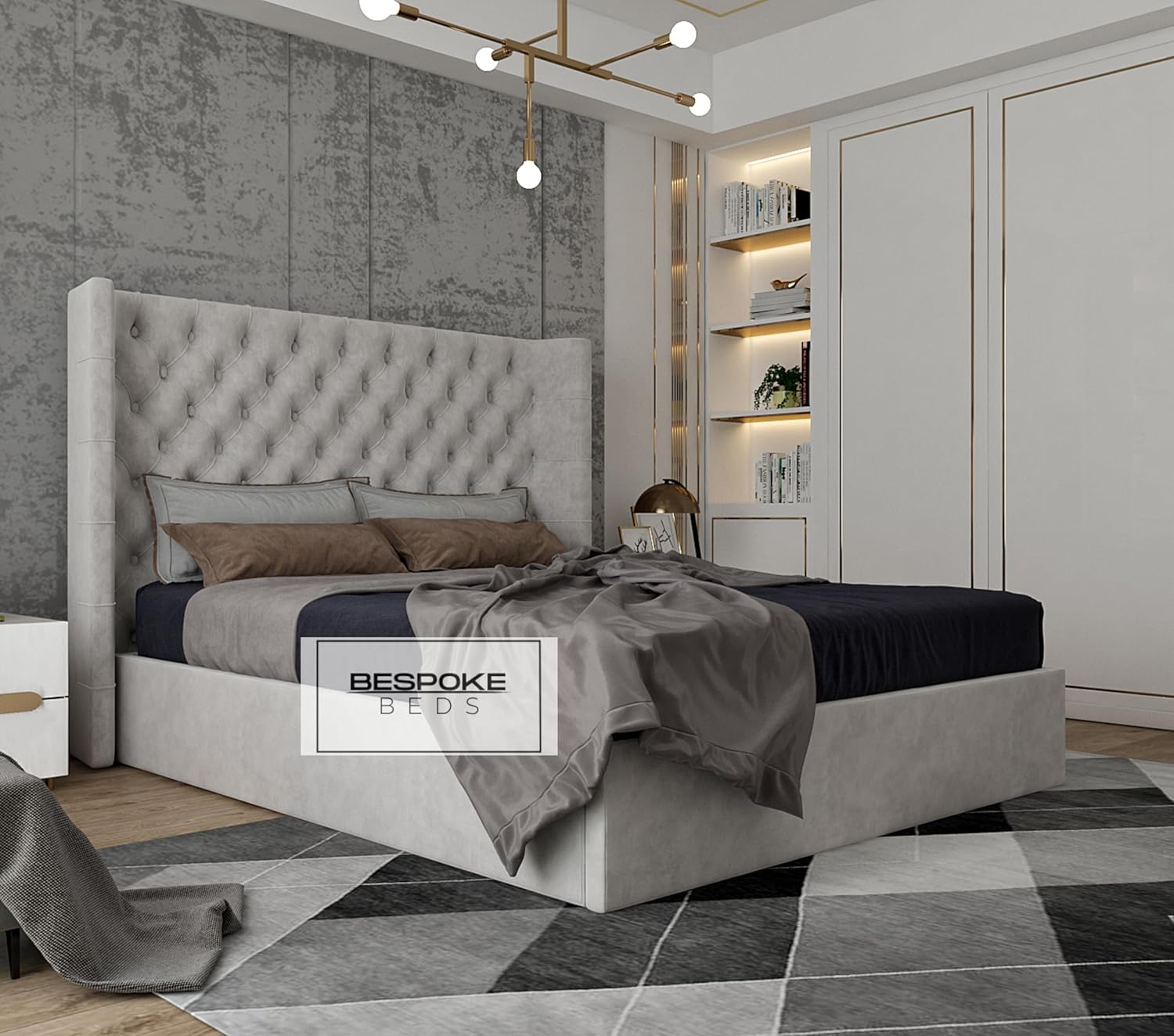 BESPOKE BEDS Upholstered Bed Frame, Winged Bed Frame, Ottoman Storage ...