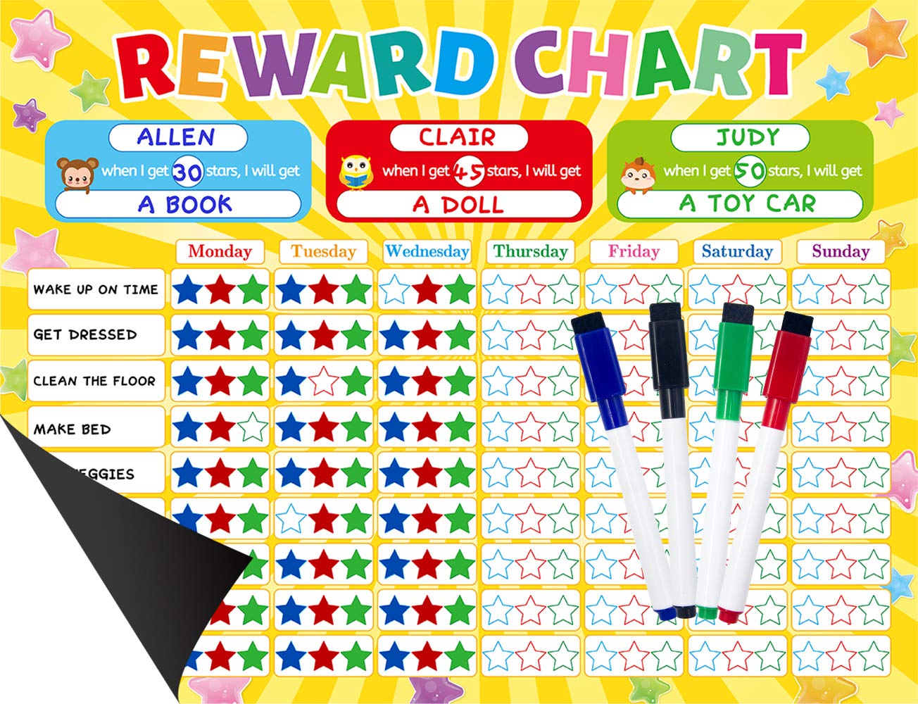 Magnetic Chore Chart for Multiple Kids Responsibility Chart Good ...