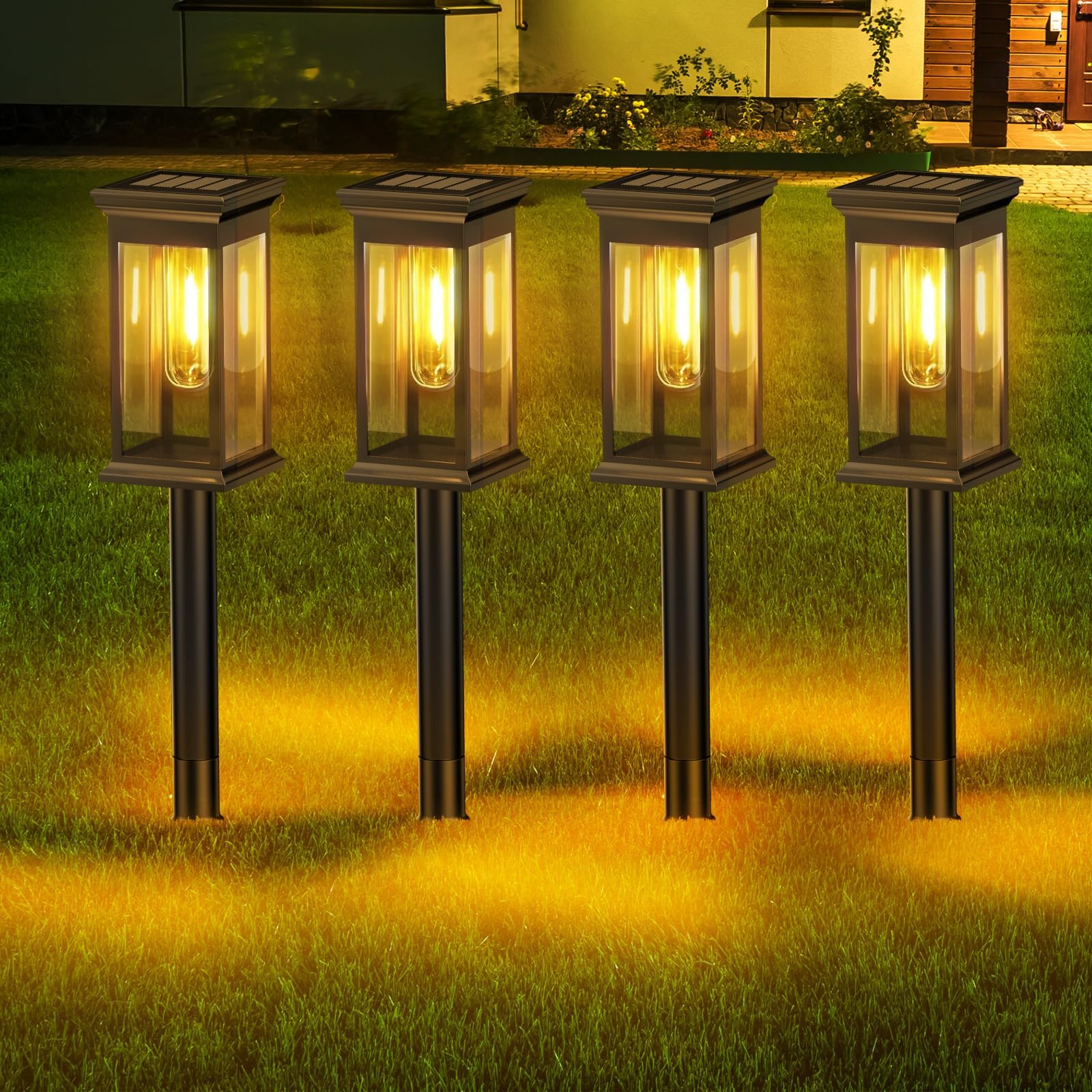 Luces Solares para Caminos Exteriores, Paquete de 4 Mejorado Lámparas ...
