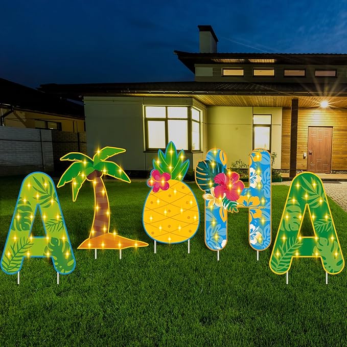 Amazon.com : Lineshading 5 Pcs LED Aloha Yard Sign Aloha Surfboard Sign ...