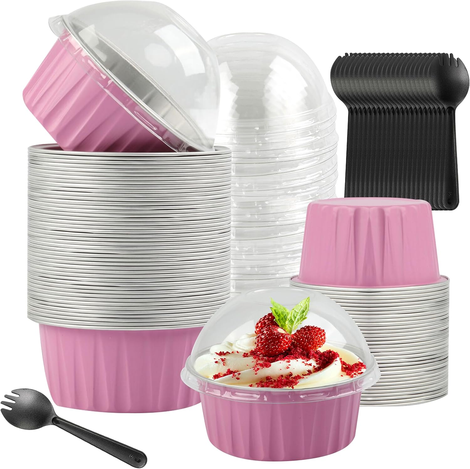 BAKINGPAK Mini Cheesecake Containers, 50pcs 4oz Disposable Cupcake ...