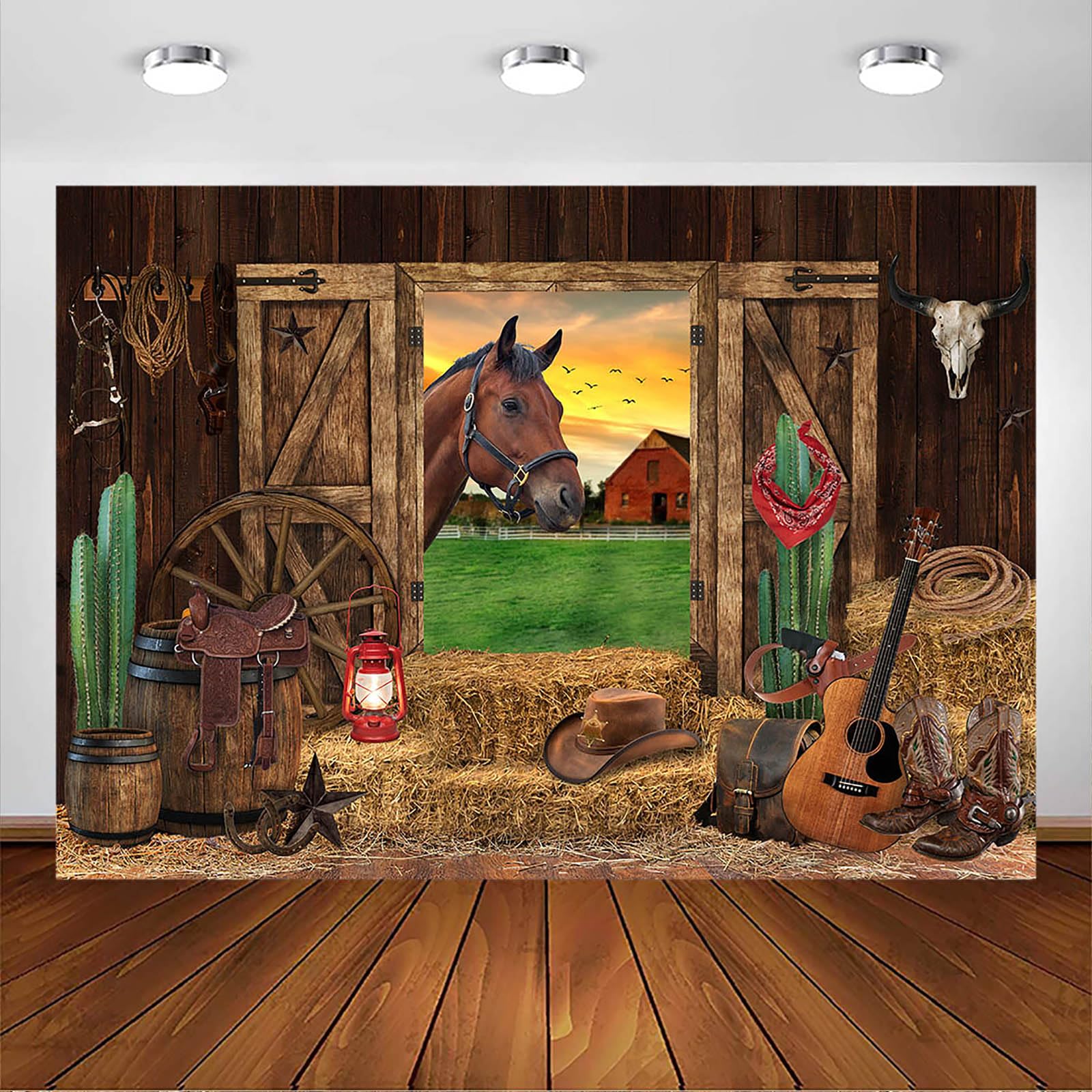 Avezano Western Cowboy Backdrop Horse Barn Hay Photography Background ...