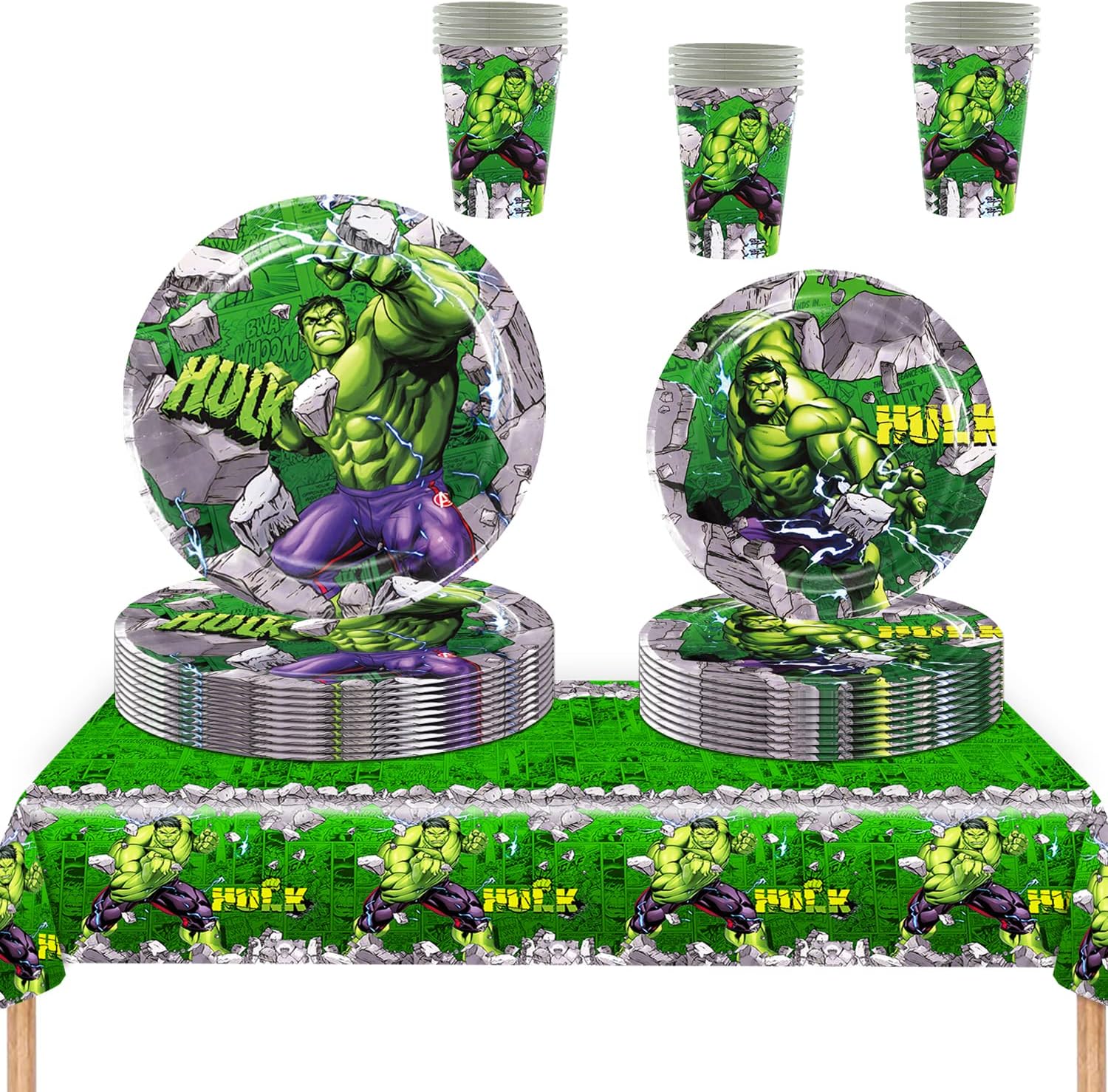 Amazon.com: Gkszajo Green Hero Hulk Birthday Party Supplies Set for 16 ...