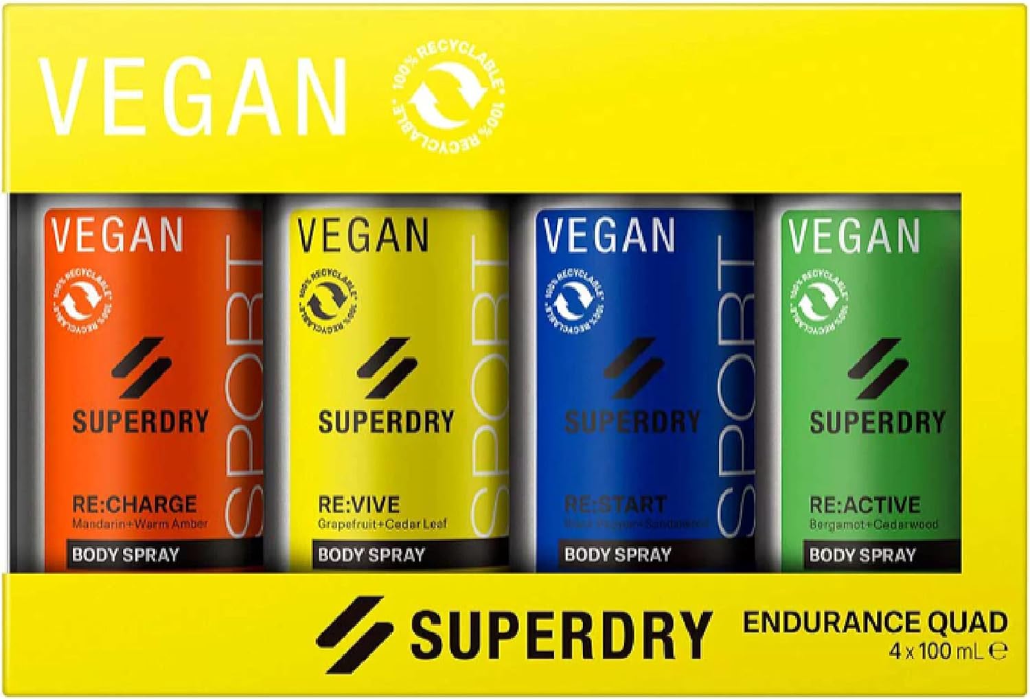 Superdry Endurance Quad Body Spray - 4pcs Vegan Men Sport Gift Set for ...